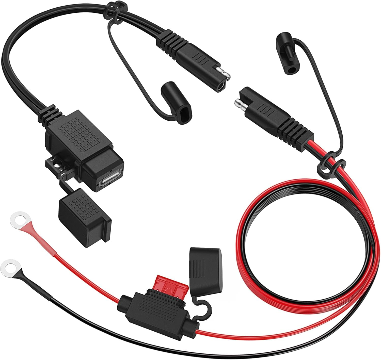 TUNING SAE to USB Cable Adapter Waterproof USB Charger Quick 2.1A Port ...