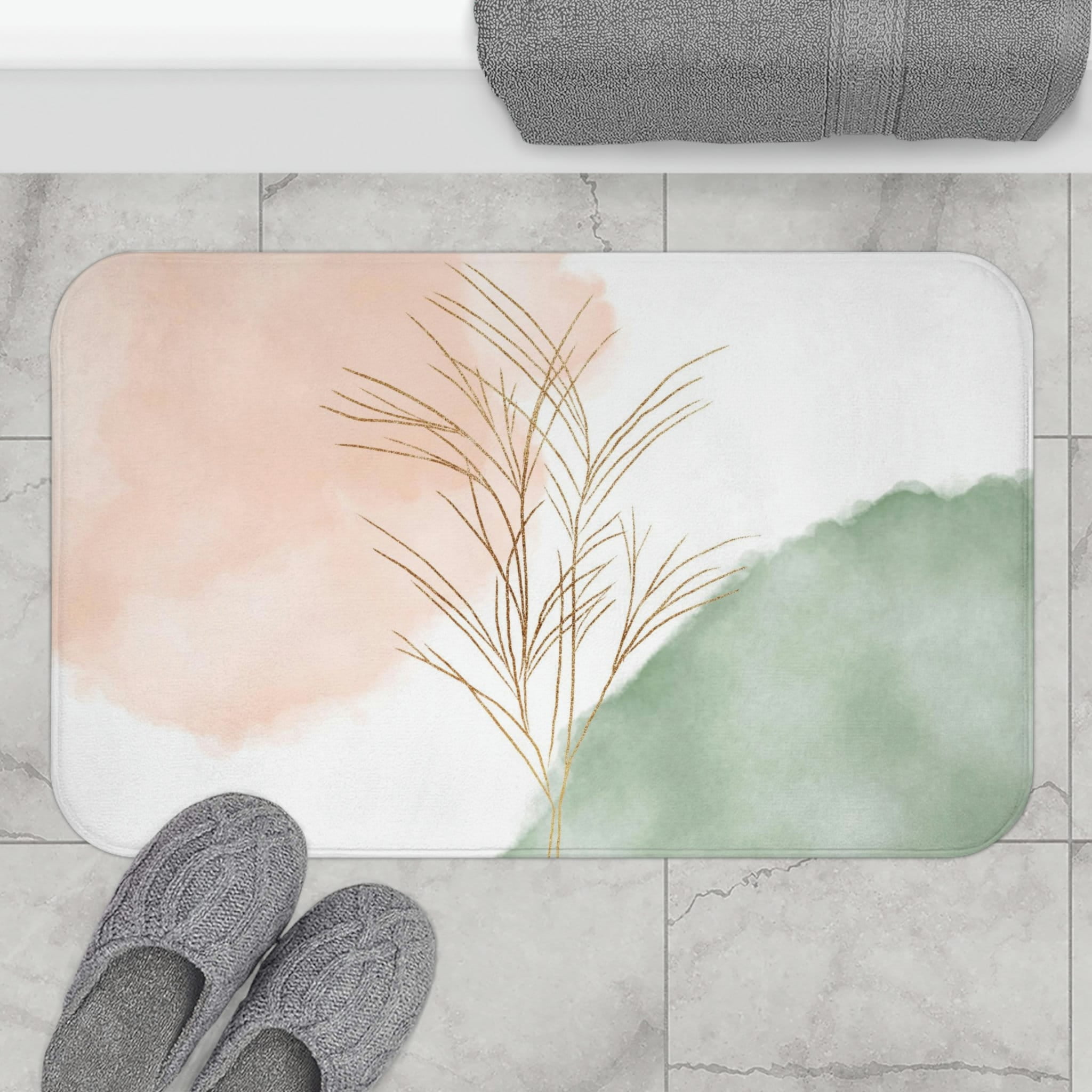 TUNIU Abstract Boho Bath Kitchen Mat Pastel Sage Green Blush Pink Beige ...