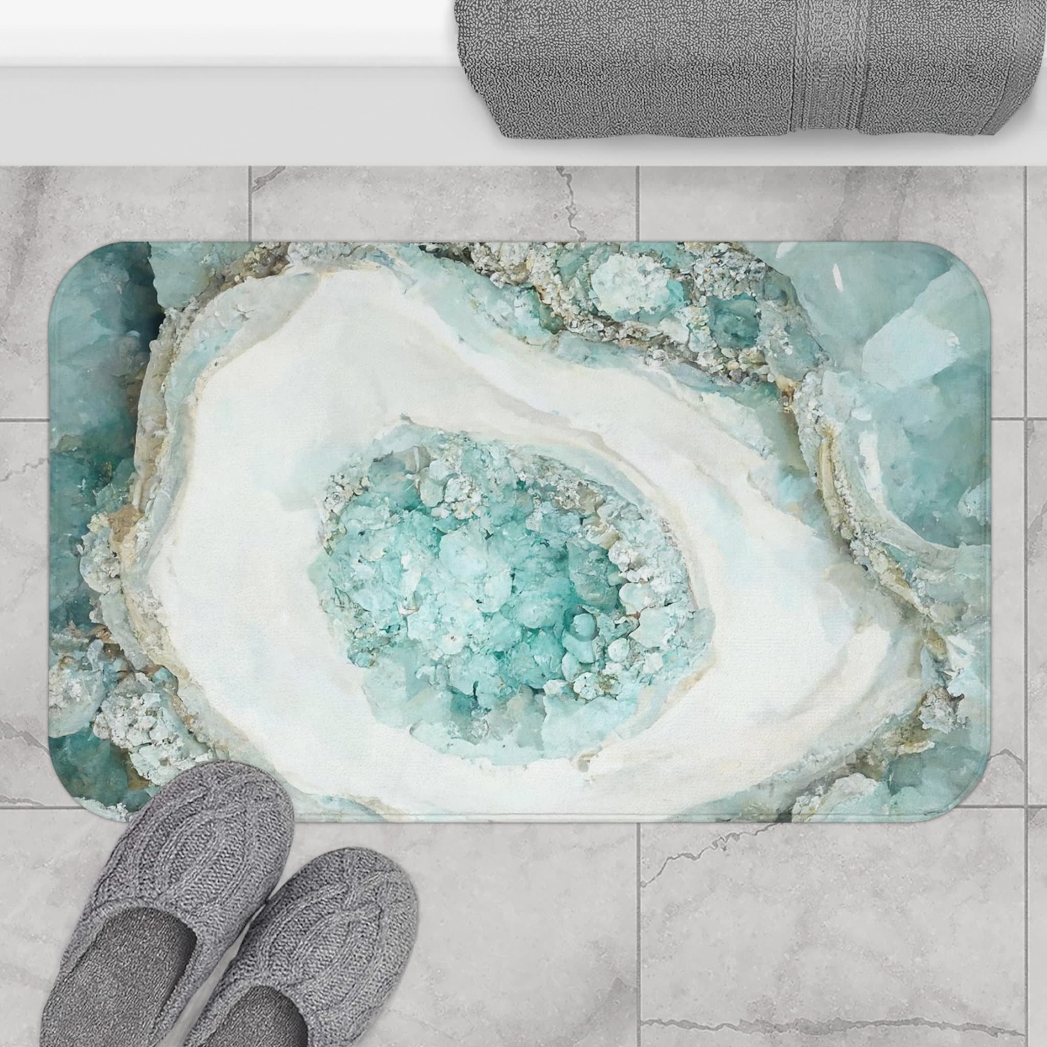 TUNIU Aquamarine Geode Bath Mat, Crystal Bathroom Mat, Unique Bathroom ...