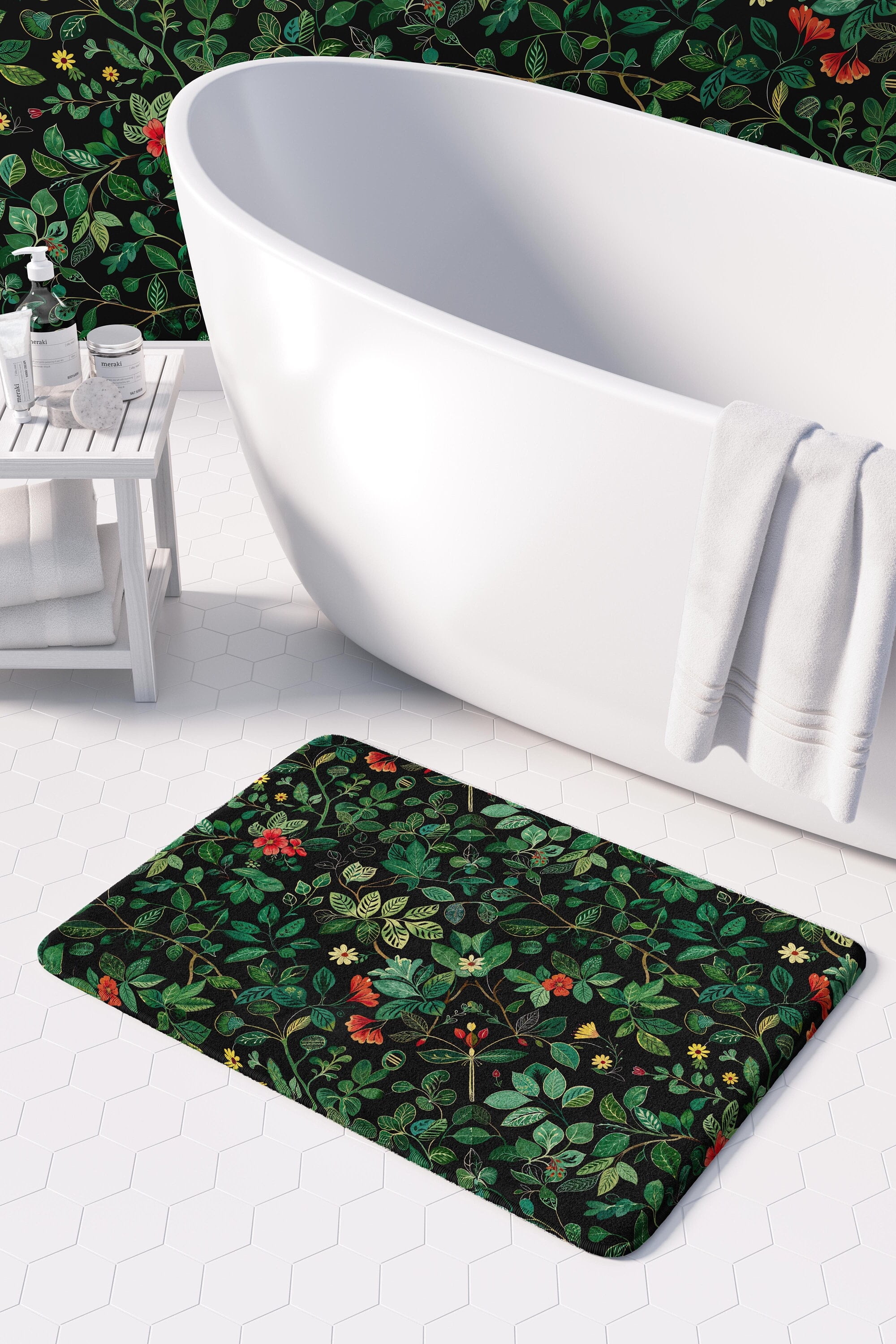 TUNIU Bath Mat: Botanical & Floral Design for Nature-Inspired Decor ...