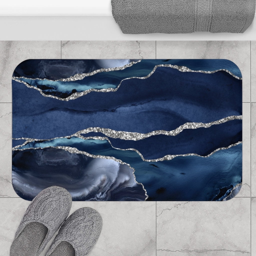 TUNIU Bath Mat and Rug Navy Blue Black Marble Agate Quartz Modern ...