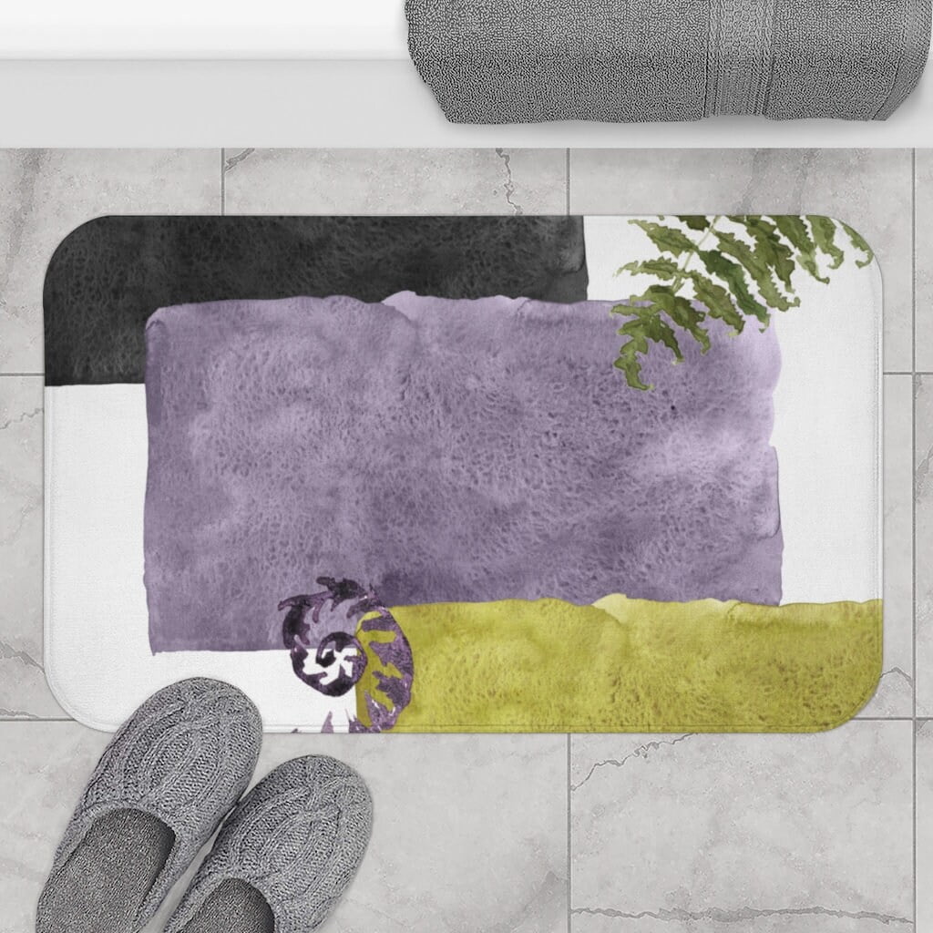 TUNIU Bath Mat and Rug Color Blocks Lavender Purple Mustard Yellow ...