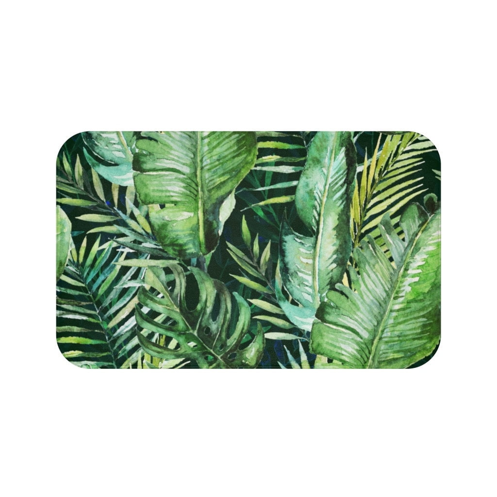 TUNIU Bohemian Floral Bath Mat Large Monstera Tropical Jungle Green ...