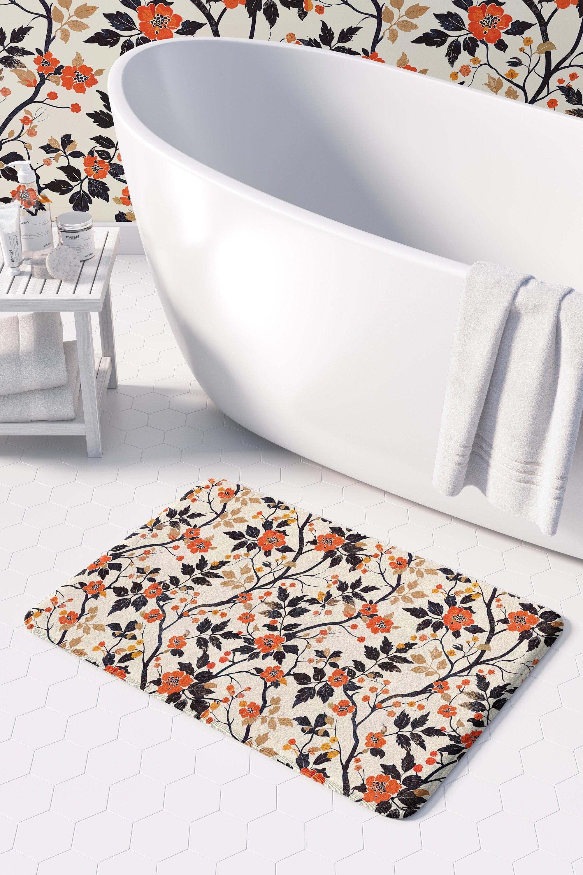 TUNIU Boho Bath Mat | Chic Floral & Botanical Design, Aesthetic Rug for ...