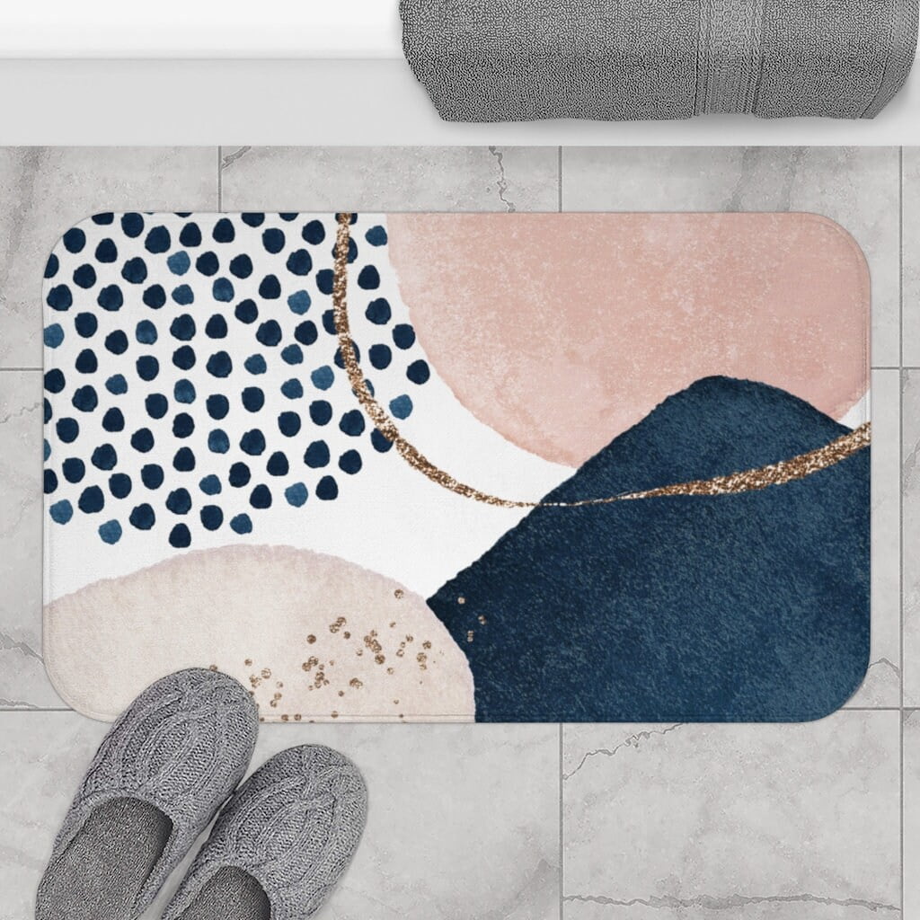 TUNIU Boho Chic，Abstract Bath Mats，Navy Blue，Blush Ivory Beige，Soft ...