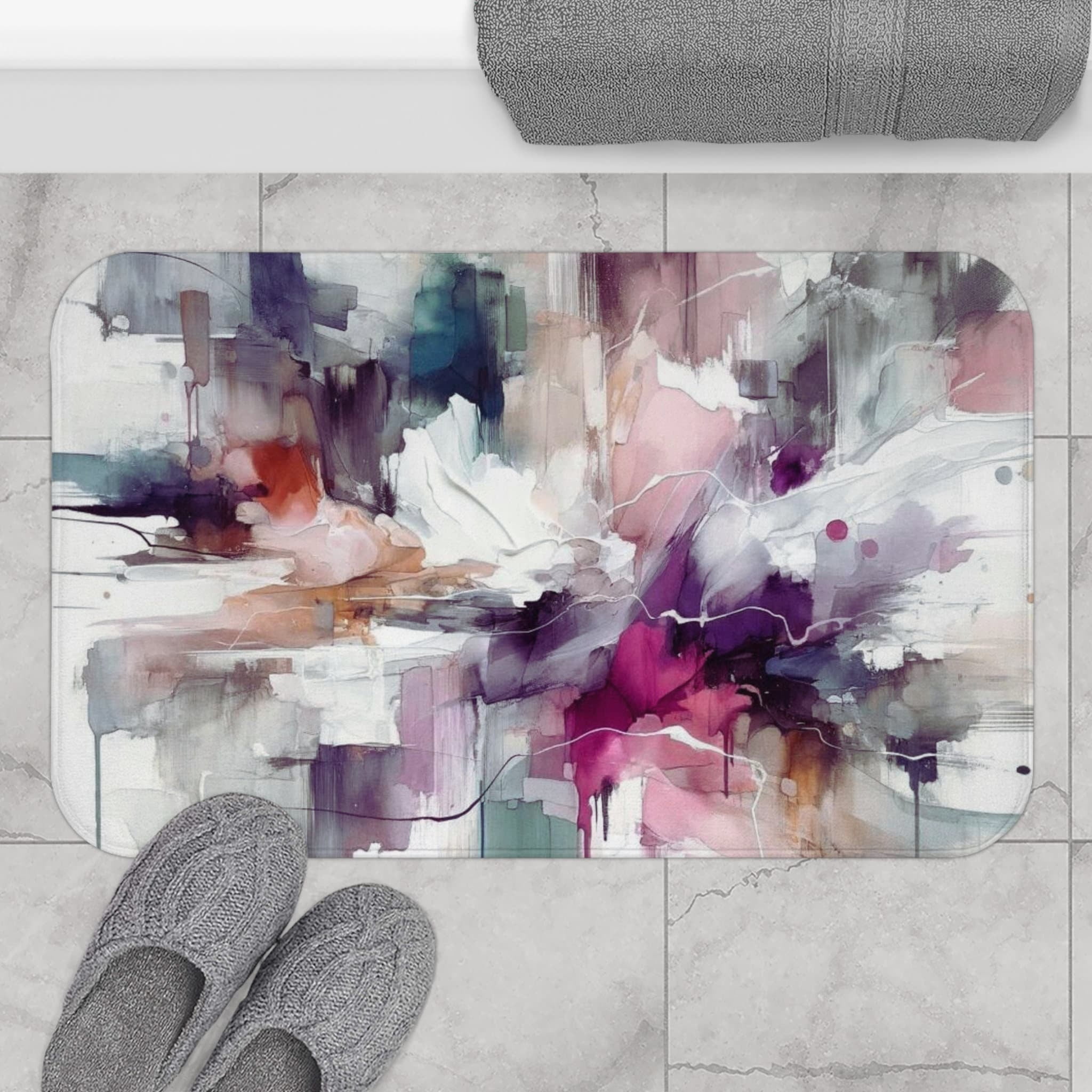 TUNIU Boho Modern Bath Mat Kitchen Mat | Abstract White Pink Purple ...
