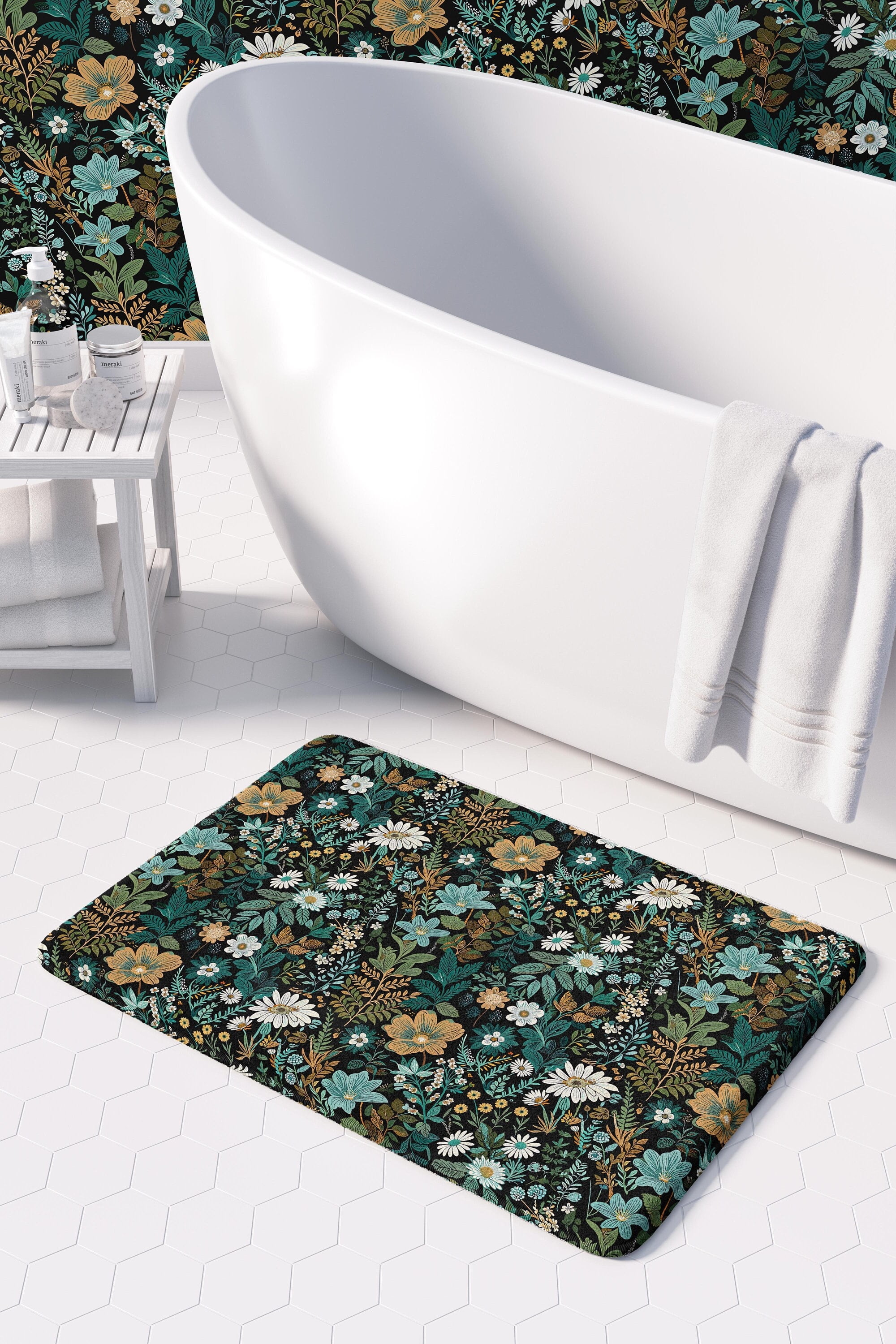 TUNIU Floral Bath Mat: Luxurious Comfort, Eco-Friendly Memory Foam Rug ...