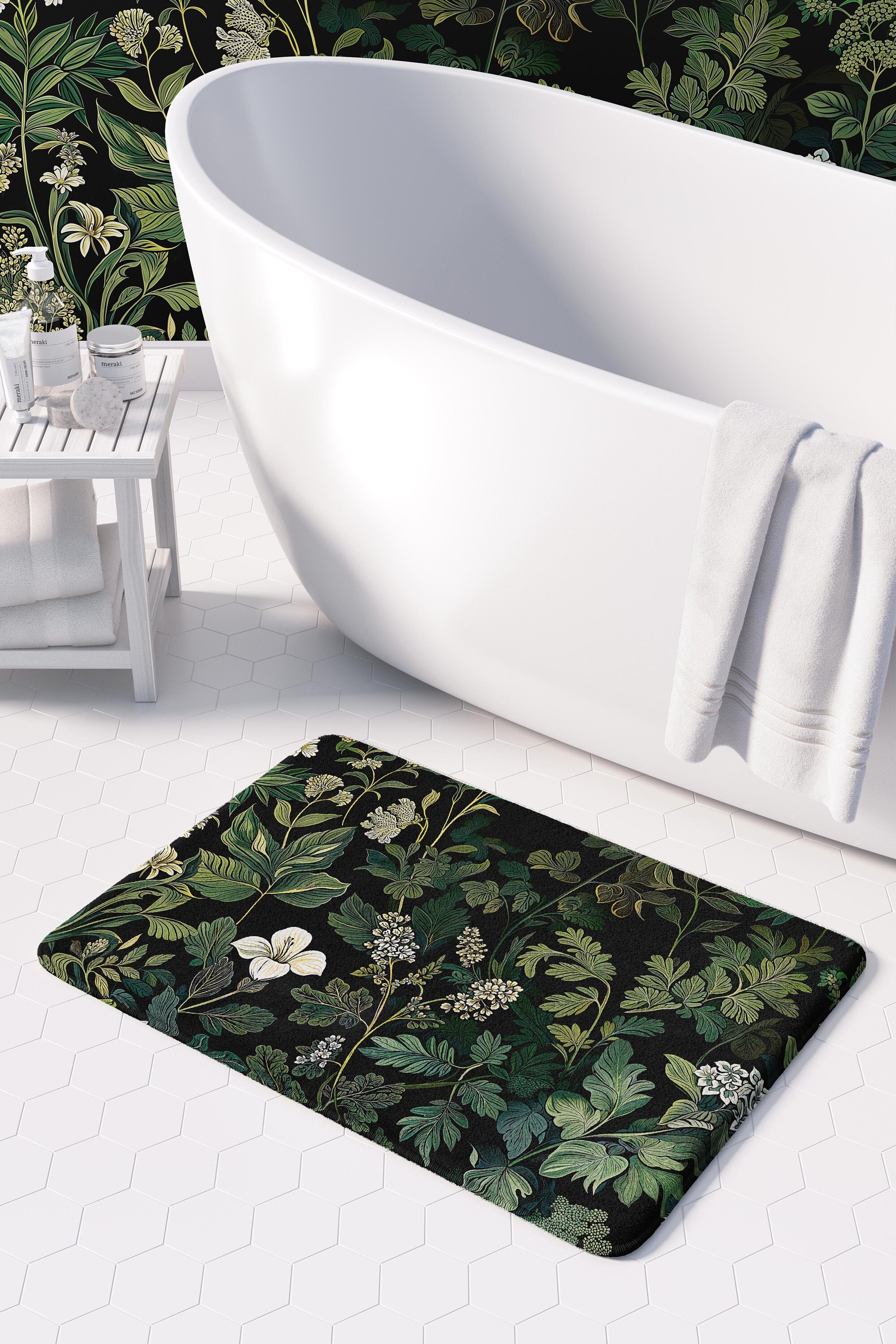 TUNIU Floral Bath Mat | Luxurious Memory Foam Bathroom Rug, Non-Slip ...