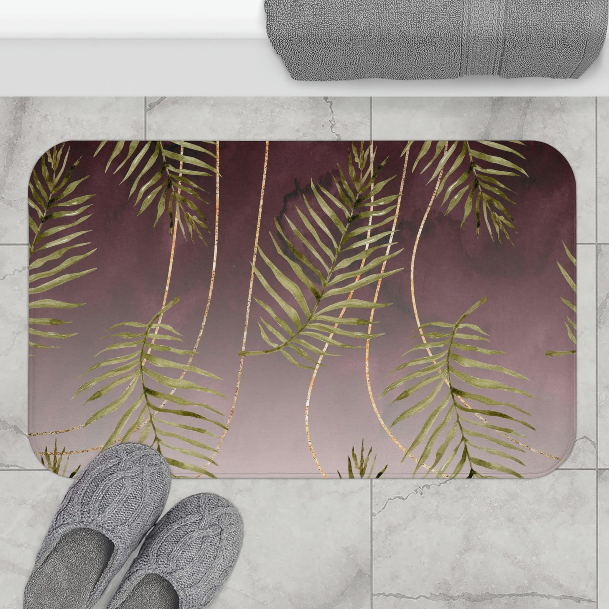 TUNIU Floral Bath Mats and Rugs | Jungle Sage Green Leaves | Purple ...