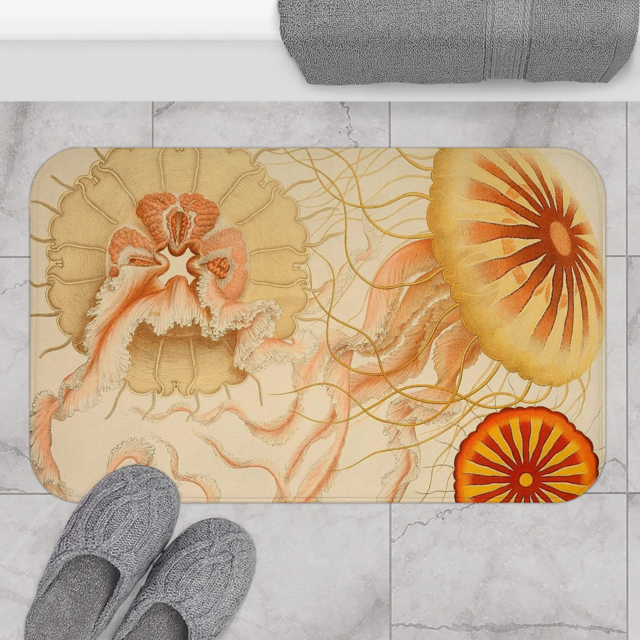 TUNIU Jellyfish Bath Mat, Retro Vintage Sea Life Science Coastal Beachy ...