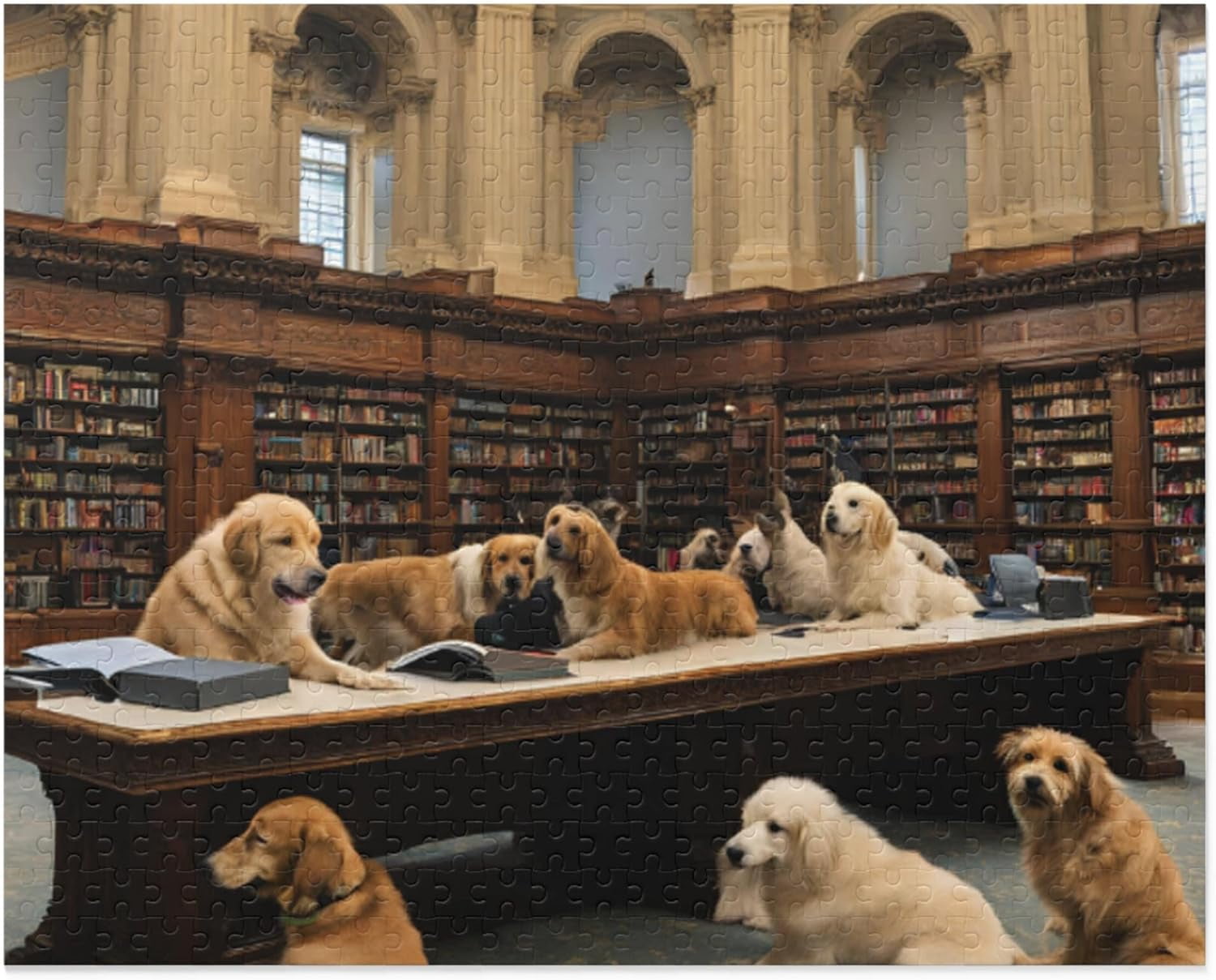TUNIU Jigsaw Puzzles Animals in The Library - Golden Retriever Reading ...