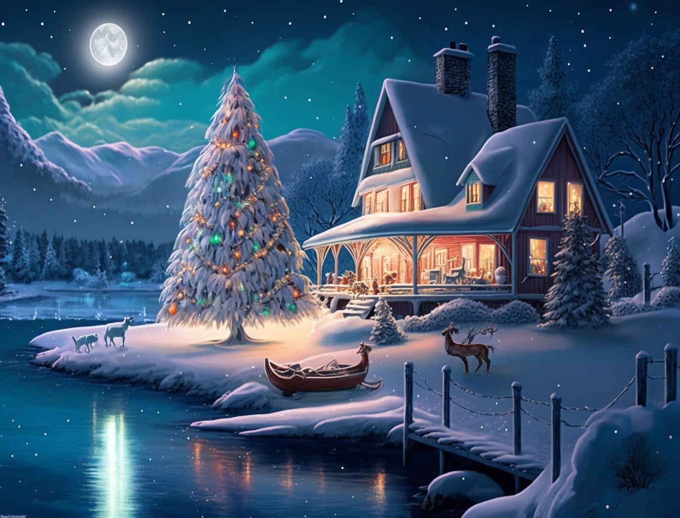 TUNIU Jigsaw Puzzles for Adults Christmas Beautiful Night Scene Wooden ...