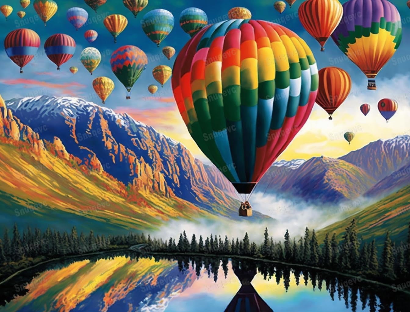 TUNIU Jigsaw Puzzles for Adults Colorful Hot Air Balloon Scenery Wooden ...