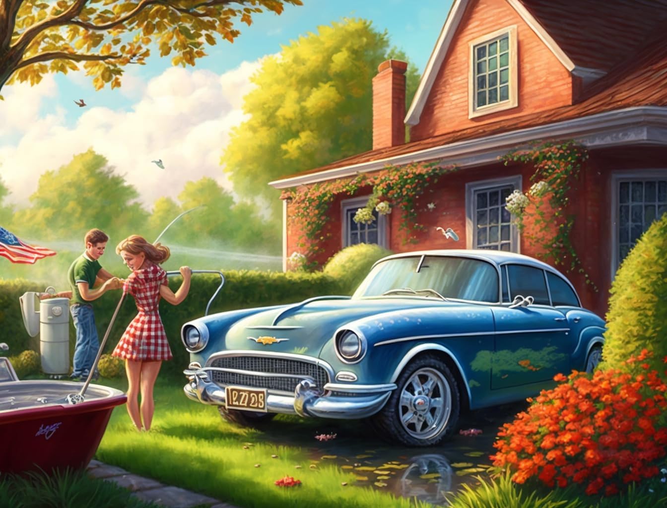 TUNIU Jigsaw Puzzles for Adults Couple Washing Cars Wooden Puzzles ...