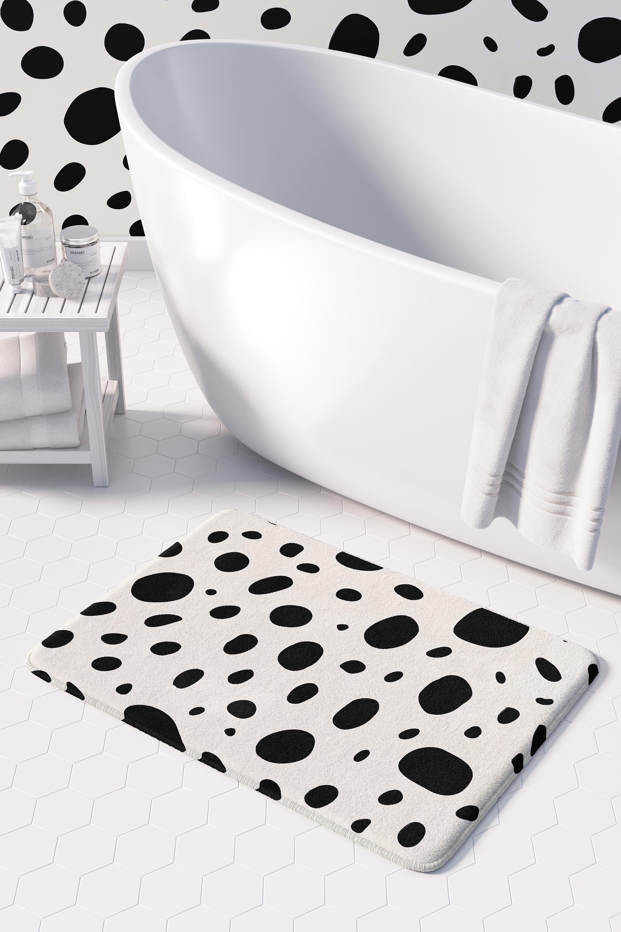 TUNIU Monochrome Polka Dot Memory Foam Bath Mat | Trendy Black & White ...