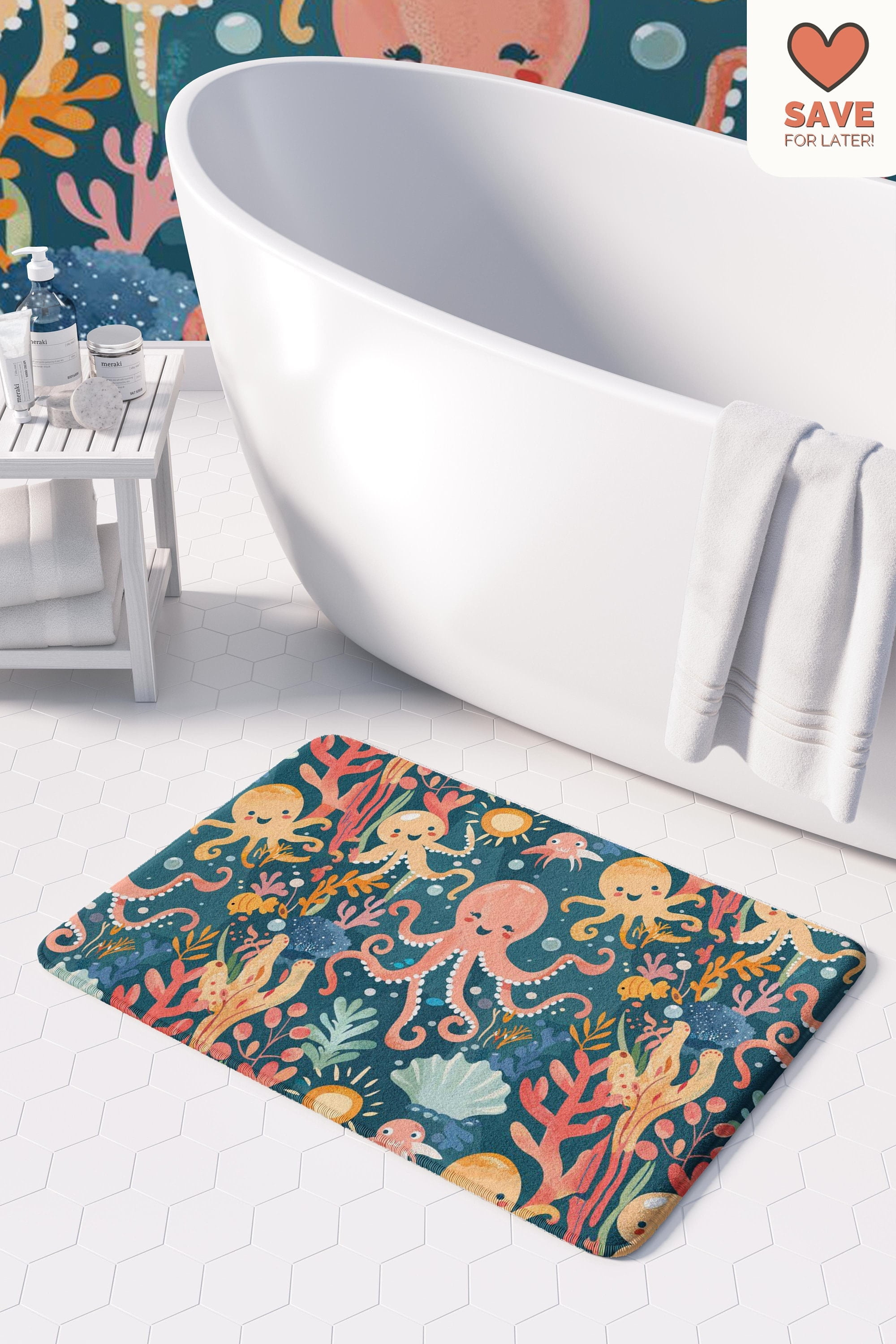 TUNIU Octopus Bath Mat - Non-Slip, Fun Sea Creature Bathroom Decor ...