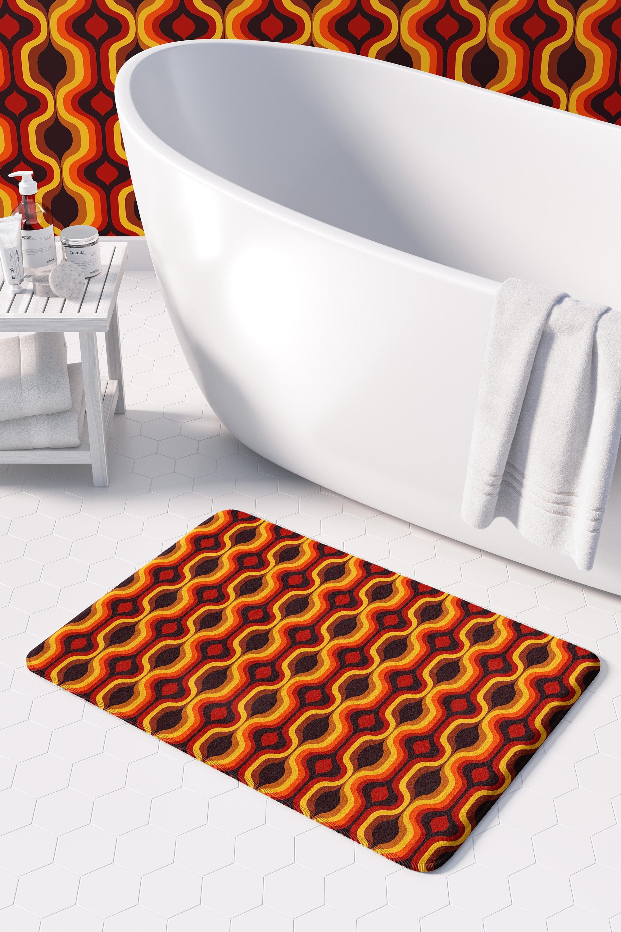 TUNIU Retro Bath Mat with Funky Abstract Design - Chic Boho Bathroom ...
