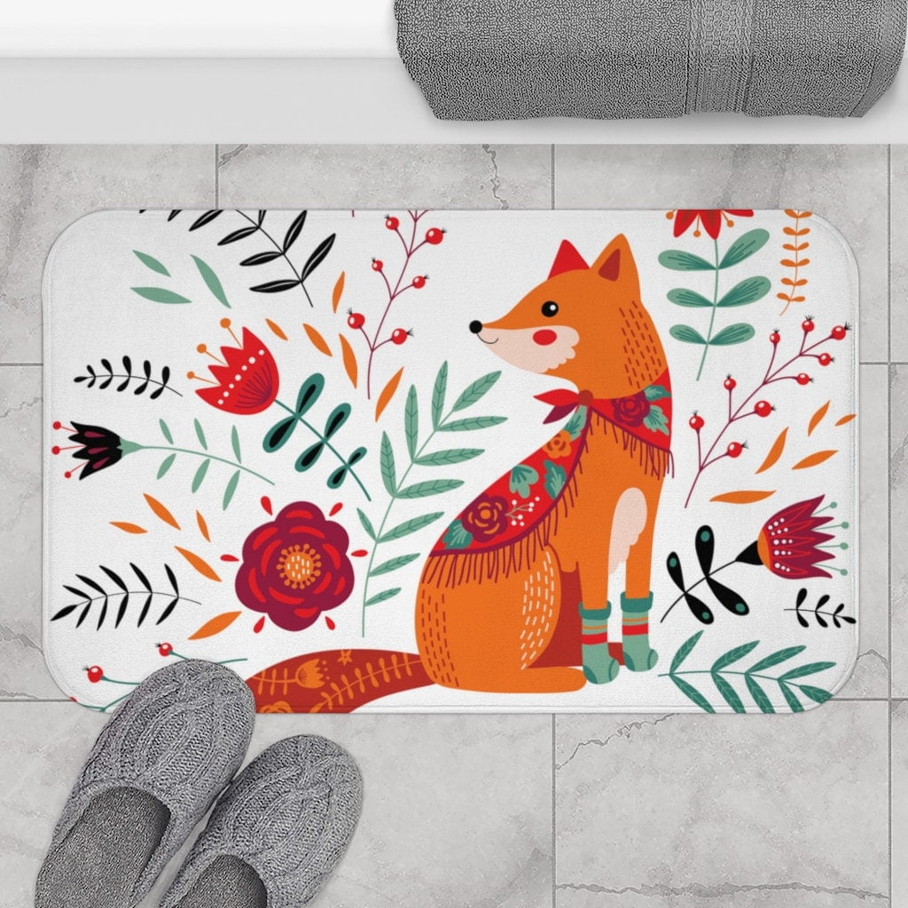 TUNIU Scandinavian Fox Bath Mat - Woodland Animal Bathroom Rug，Fox ...