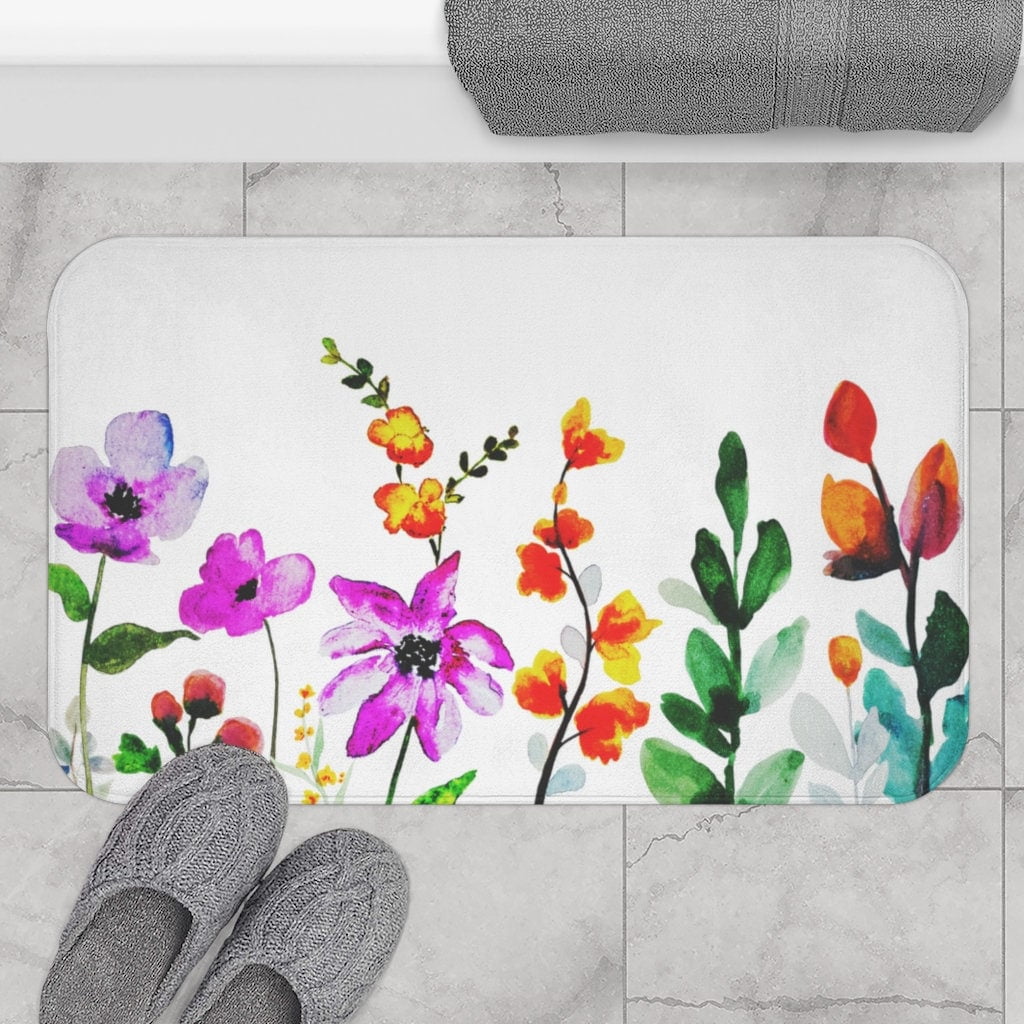 TUNIU Spring Bath Mat - Floral Bathroom Rug, Botanical Bath Mat ...