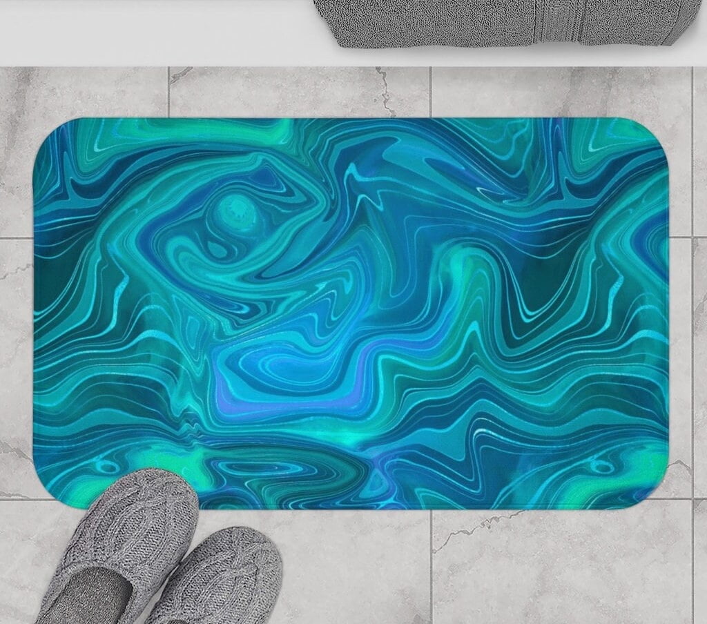 TUNIU Turquoise Mat - Geode Blue Bath Mat Abstract Marble Blue Anti ...