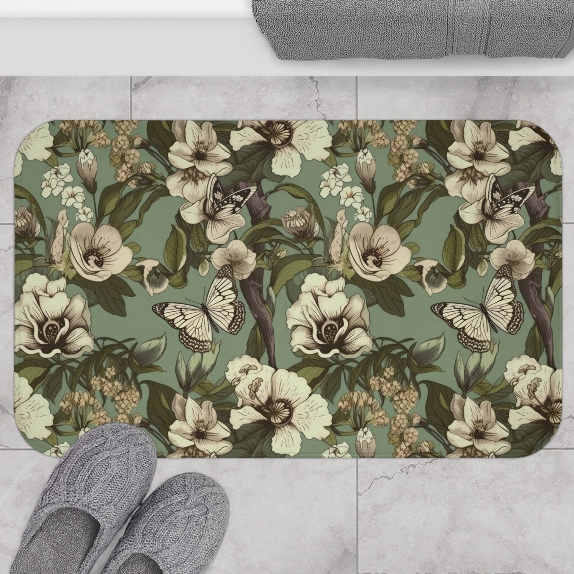 TUNIU Vintage Botanical Bath Mat - Earth Tones Sage Green Kitchen Mat ...