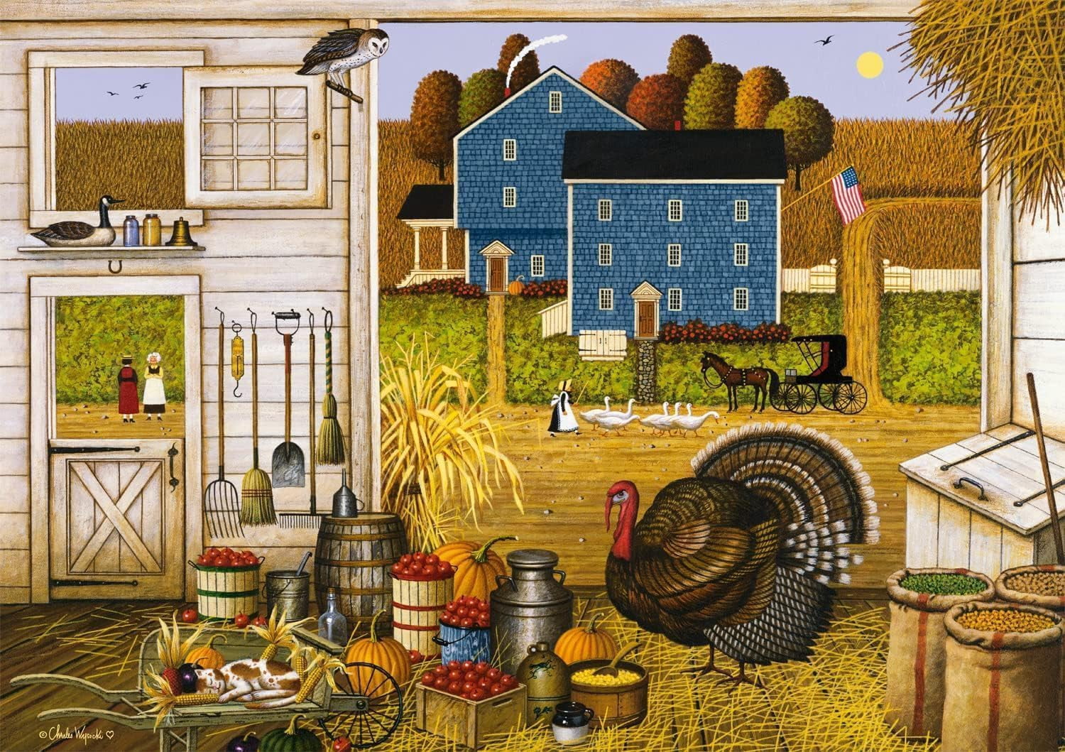TUNIU Wooden Jigsaw Puzzle Charles Wysocki - Turkey in The Straw - for ...