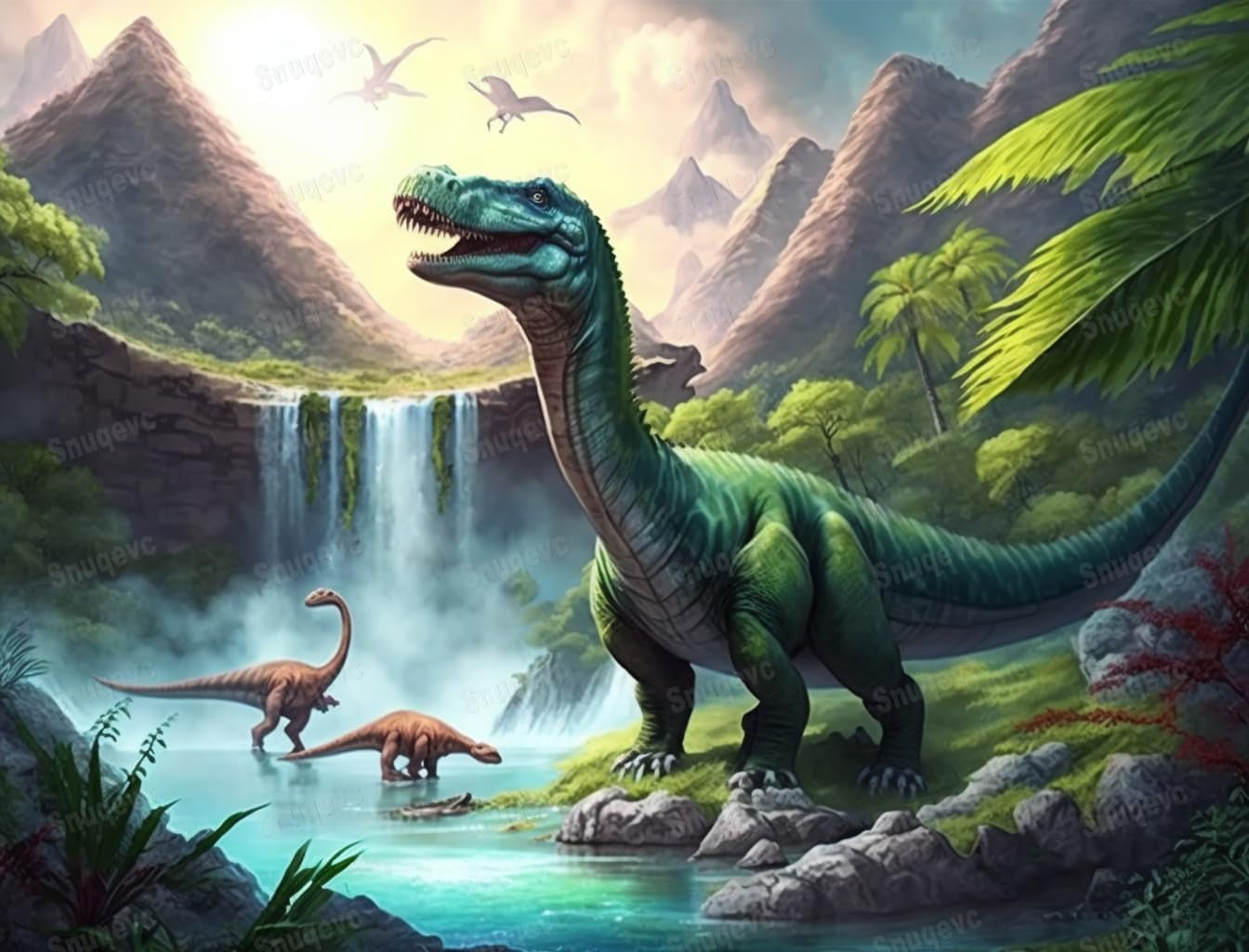 TUNIU Wooden Puzzle，Jigsaw Puzzle，Puzzles for Adults，Dinosaur Waterfall ...