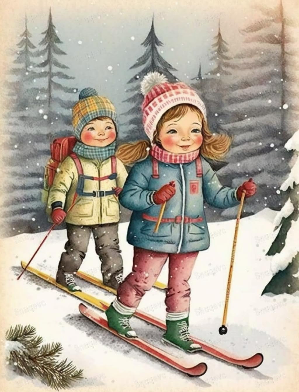TUNIU Wooden Puzzle，Jigsaw Puzzles Cute Girl Skiing Puzzle，15" x 10 ...