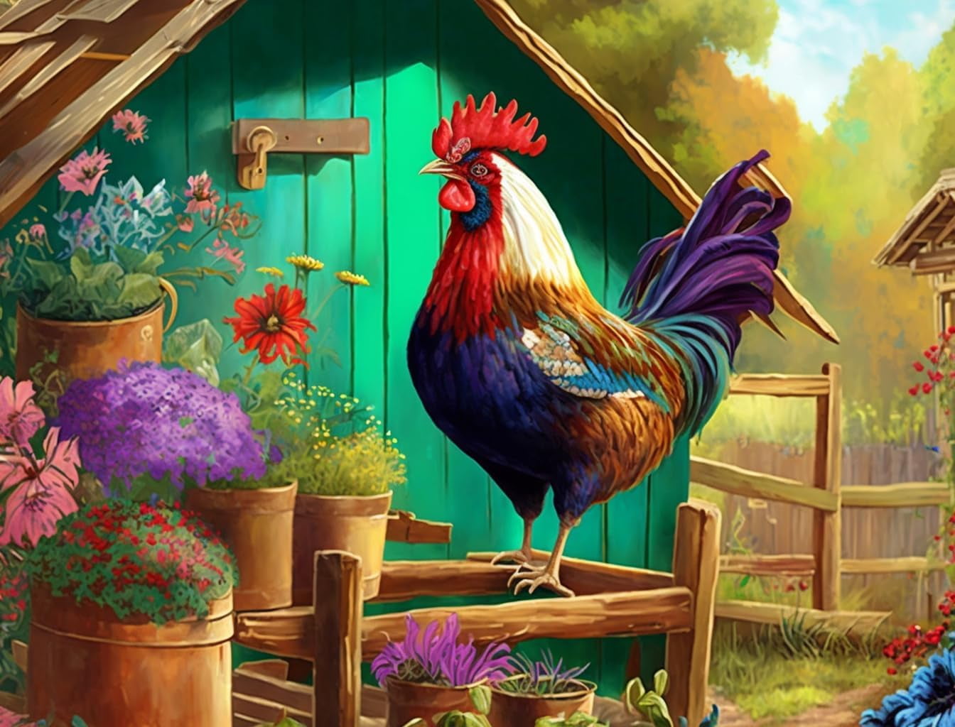 TUNIU Wooden Puzzle，Jigsaw Puzzles Rooster Color Garden Puzzle，15" x 10 ...