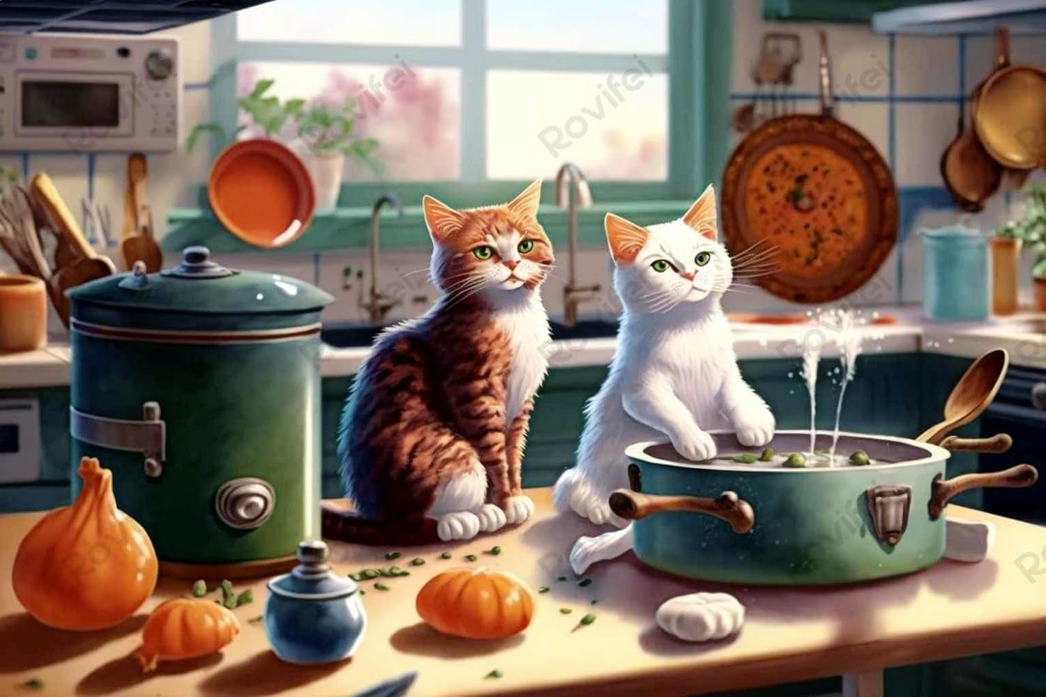 TUNIU Wooden Puzzle Puzzles Cat Cooking in Kitchen Colorful Arts Crafts ...