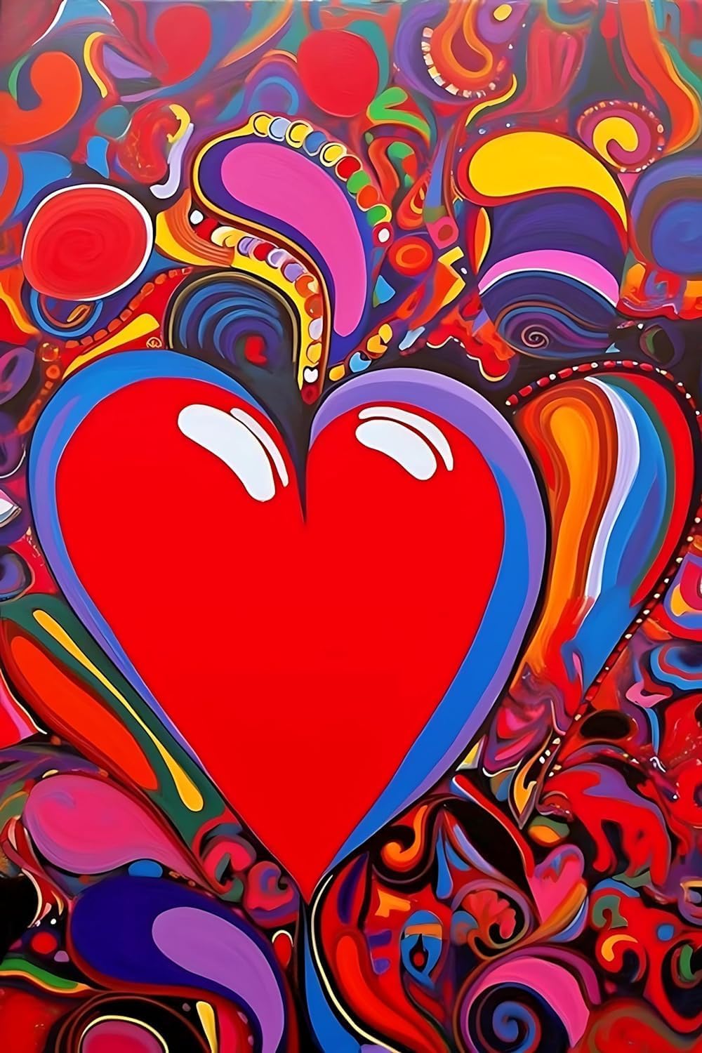 TUNIU Wooden Puzzle Puzzles，Colorful Paisley Red and Purple Heart ...