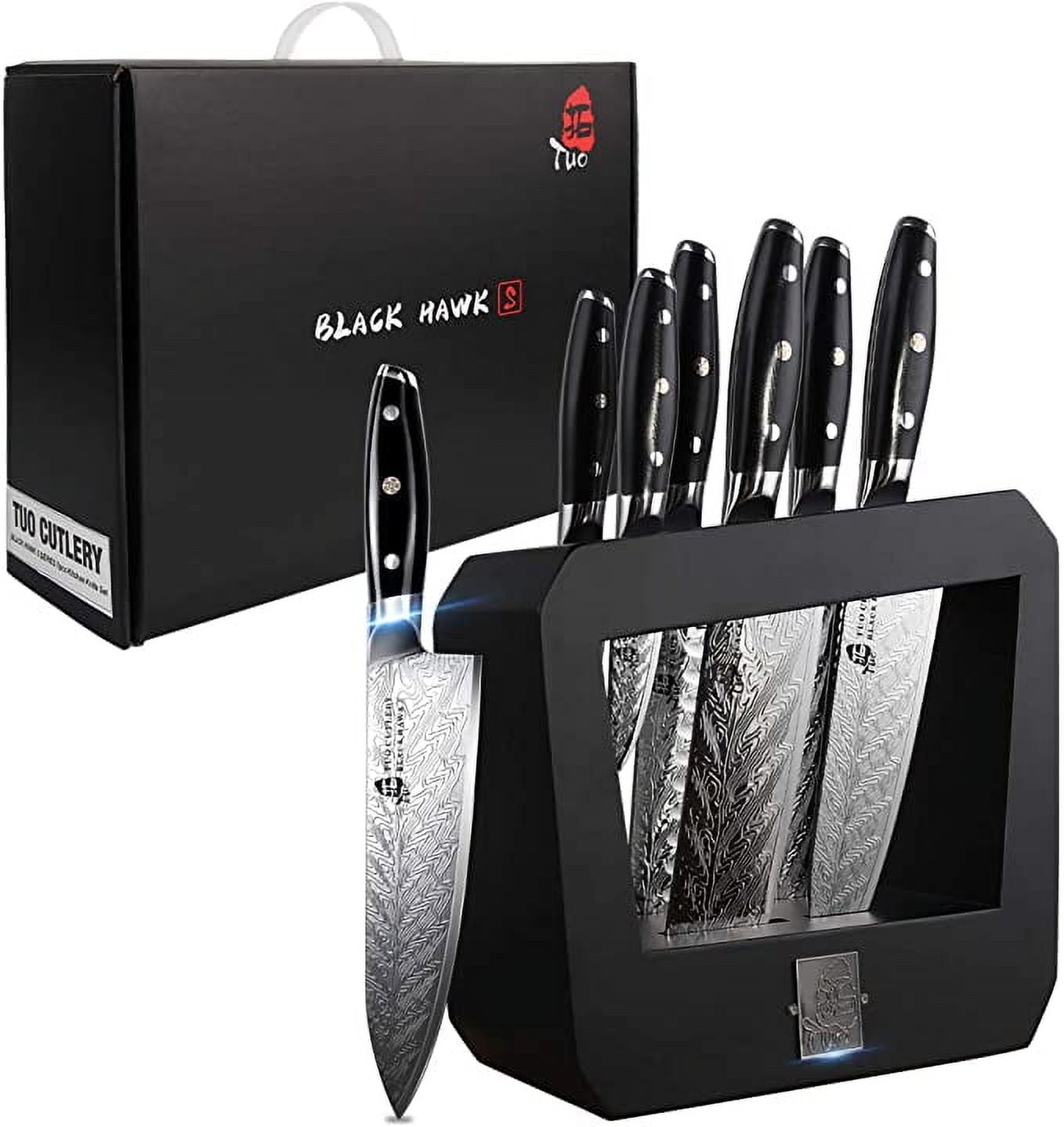 TUO Knife Set - Kitchen Knife Set with Wooden Block 7 pieces - G10 Full ...