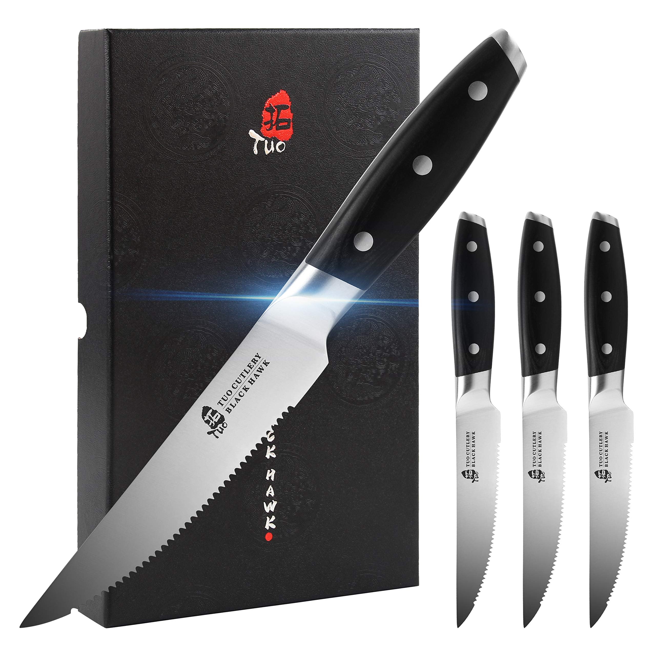 TUO Serrated Steak Knife - 5 inch Professional Kitchen Steak Knife Set ...
