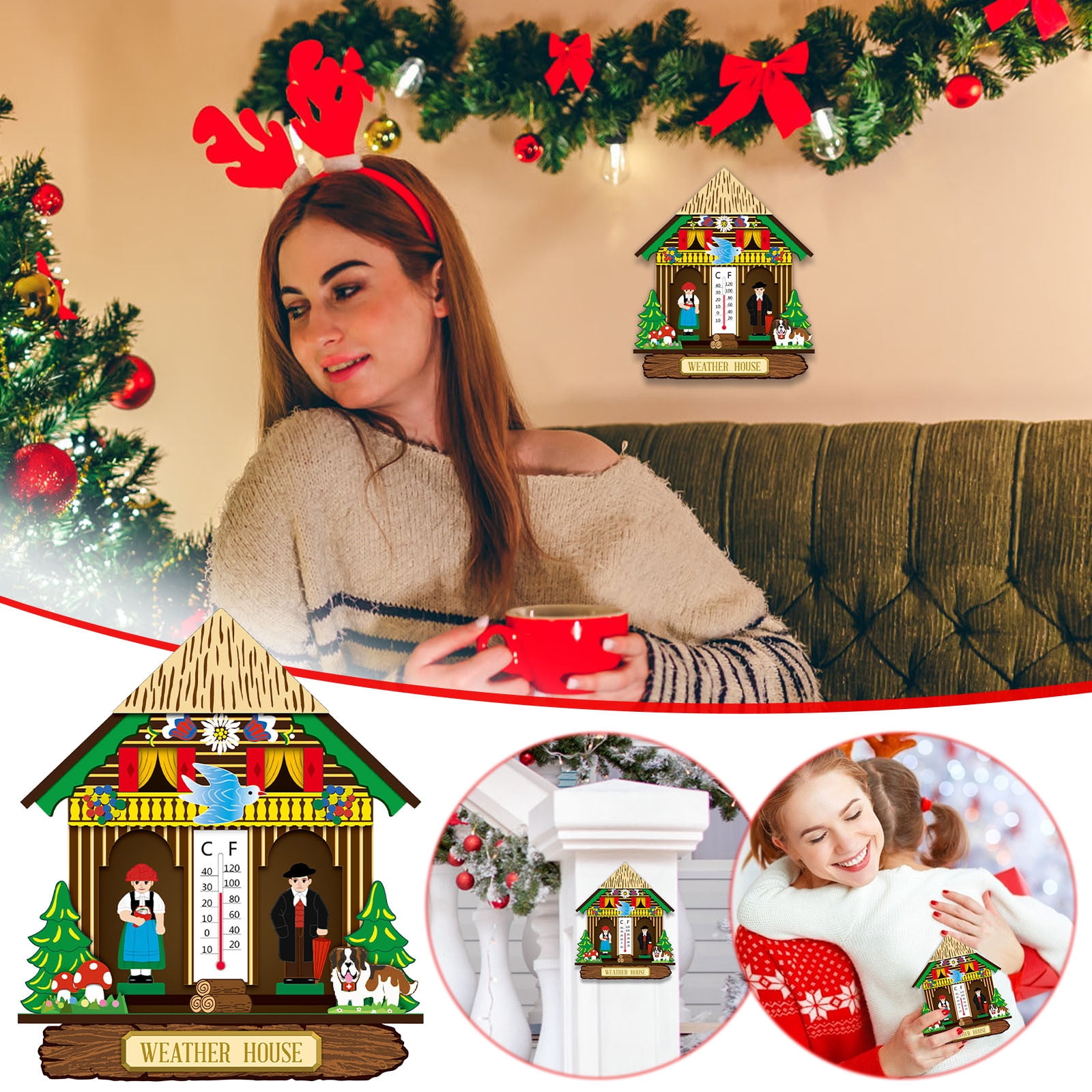 TUOBARR Barometer Men And Women Weather House Forest Weather House ...