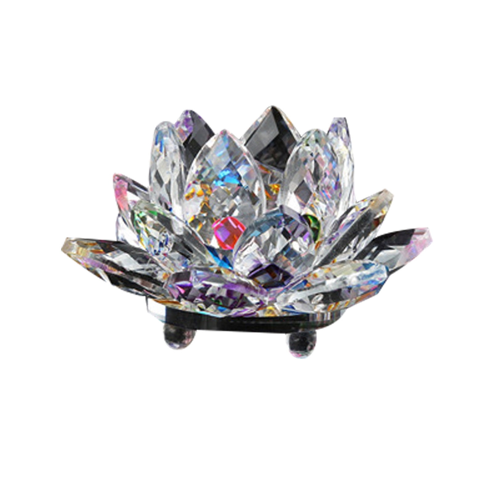 TUOBARR Colored Crystal Glass Lotus Candle Tea Lamp Holder Buddhist ...