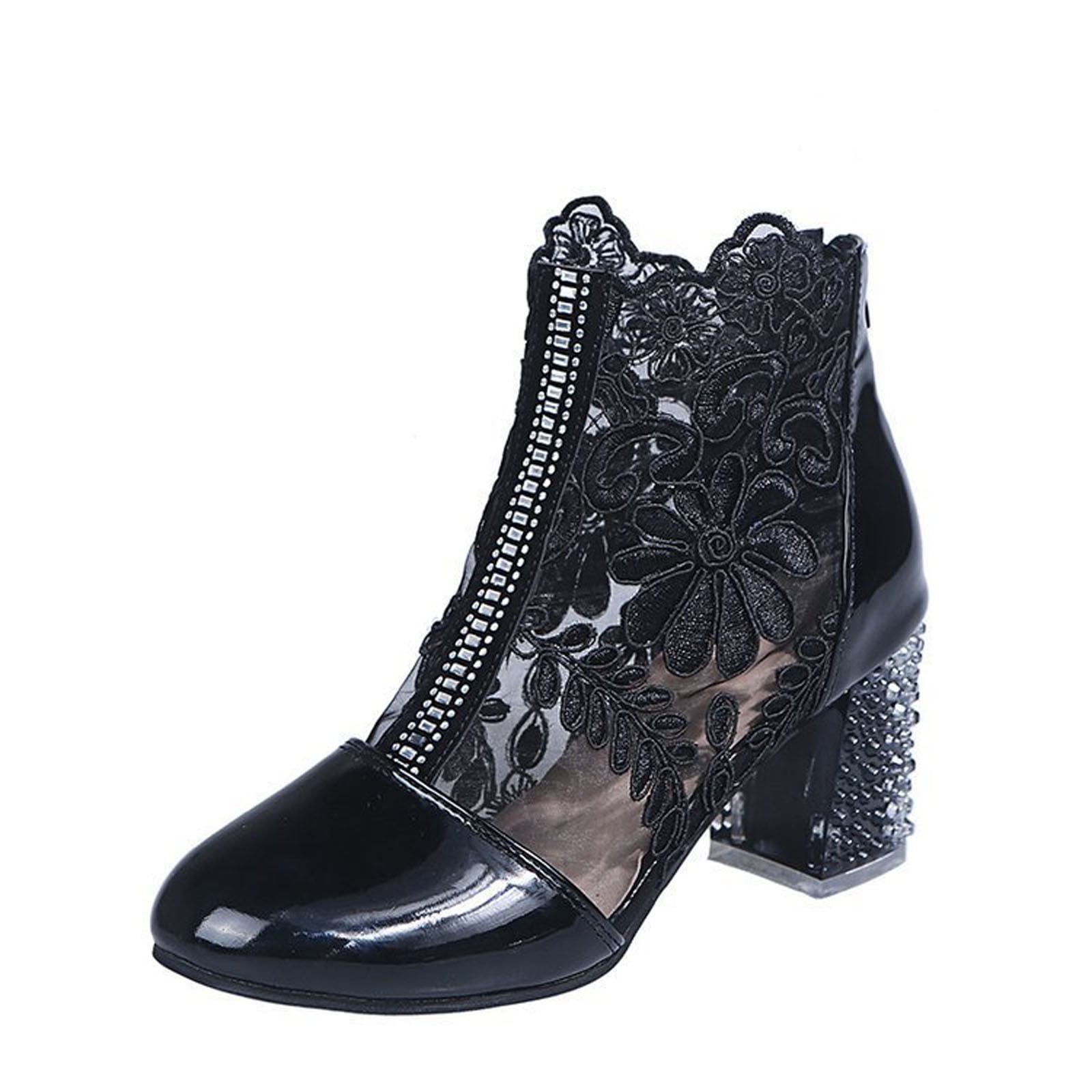 Itsun Heels Sandals Women, Women Closed Toe Chunky Heel Zipper Back ...