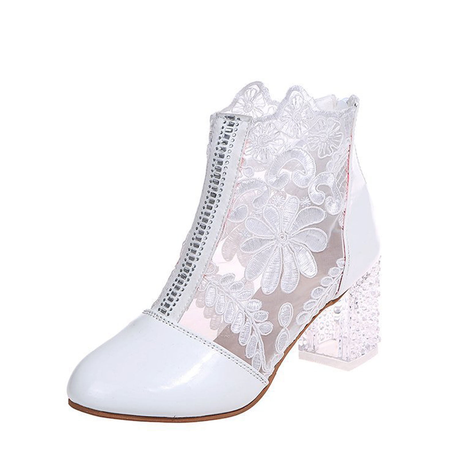 TUOBARR Heels Sandals Women, Women Closed Toe Chunky Heel Zipper Back ...