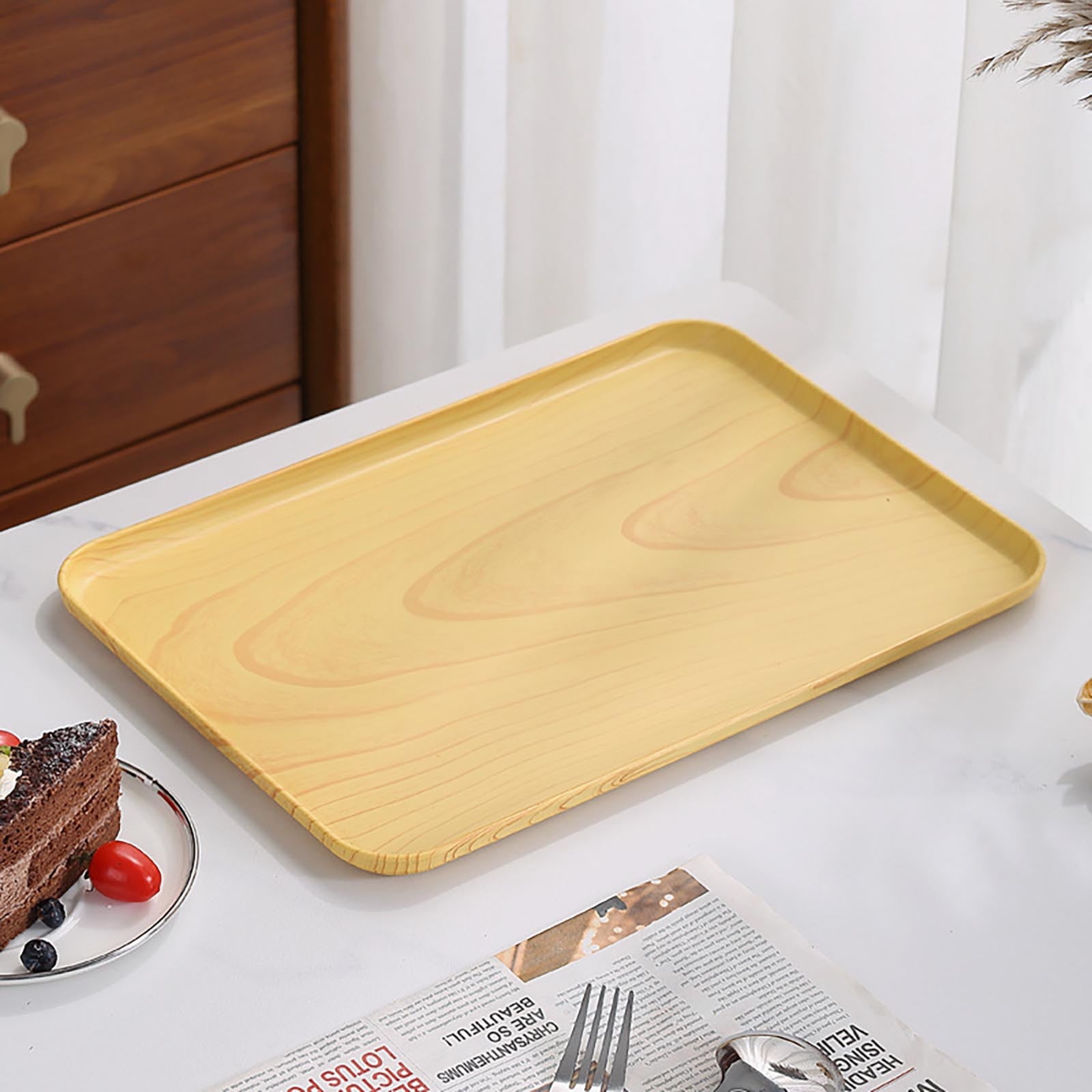 TUOBARR Imitation Wood Grain Tray, Cup Tray, Rectangular Tea Cup ...