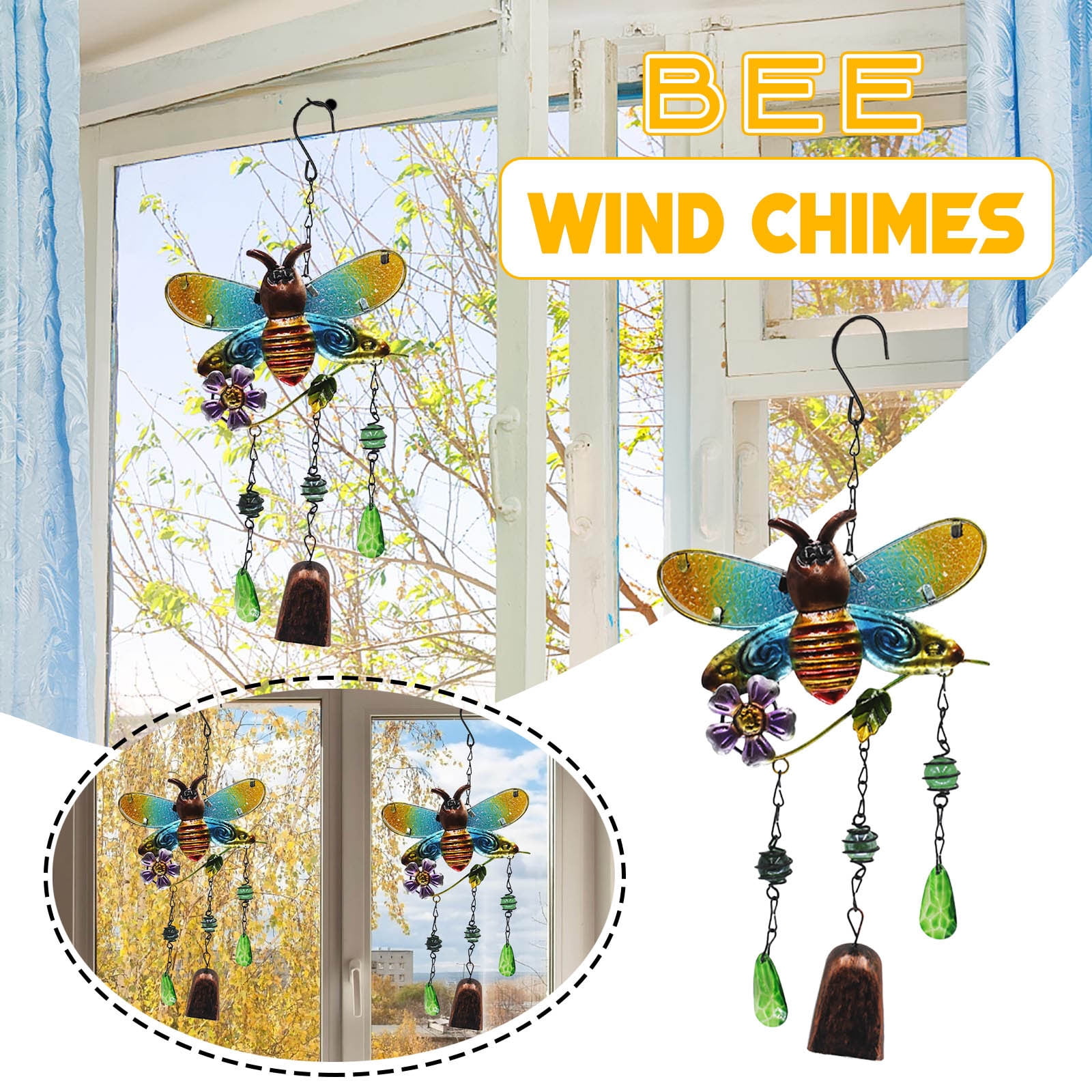 TUOBARR Metal Bee Wind Chimes Metal Crafts Painted Decorative Bell ...