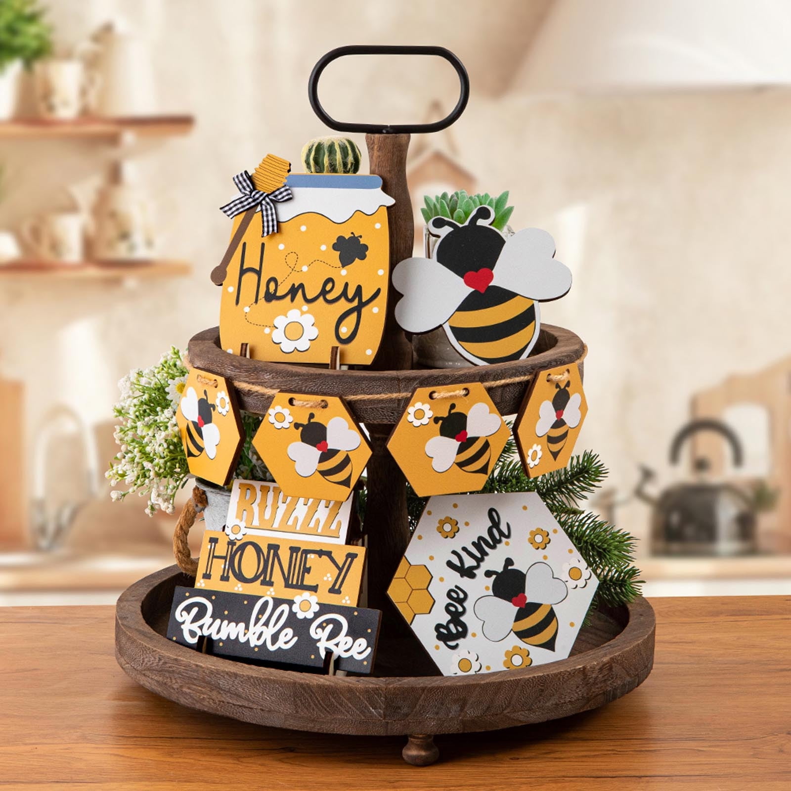 TUOBARR Farm Cattle Wood Handicraft Bee Home Decoration Desktop Layered ...