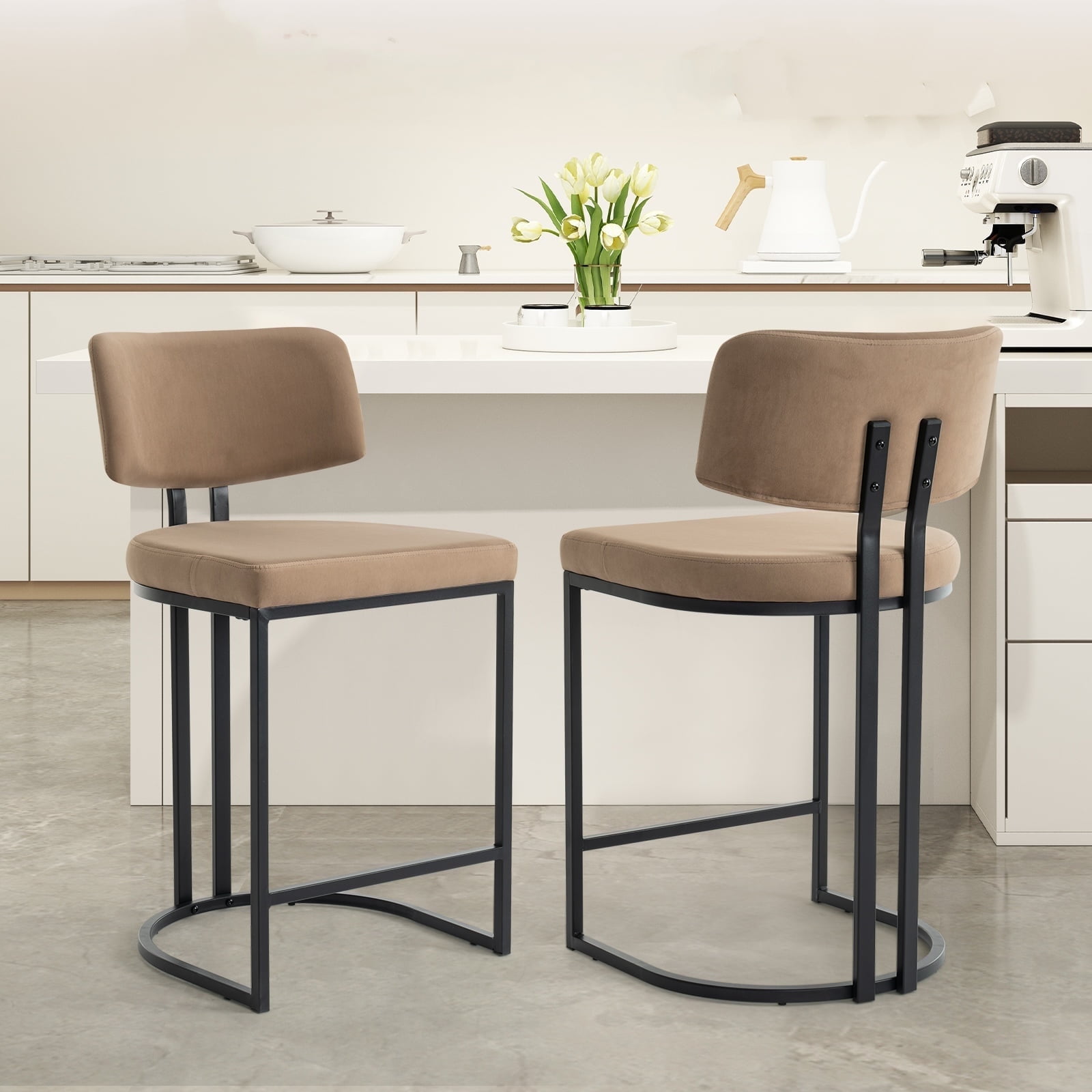 Rongbuk Modern Barrel Bar Stools Set of 2, Counter Height Stools 26 ...