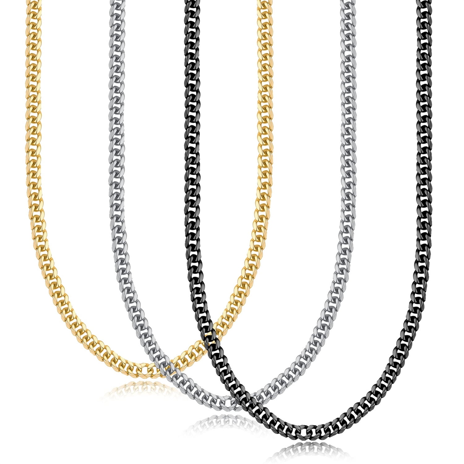 TURANDOSS 3Pcs Cuban Link Chain Necklace Set for Men, 3MM Stainless ...