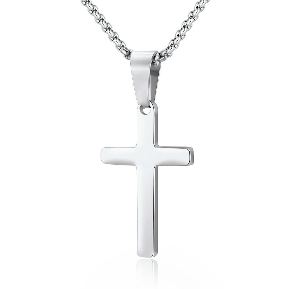 TURANDOSS Cross Necklace for Men Jewelry Stainless Steel Silver Plain ...