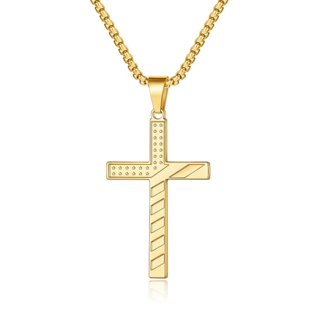 TURANDOSS Cross Necklace for Men Stainless Steel American Flag Cross ...