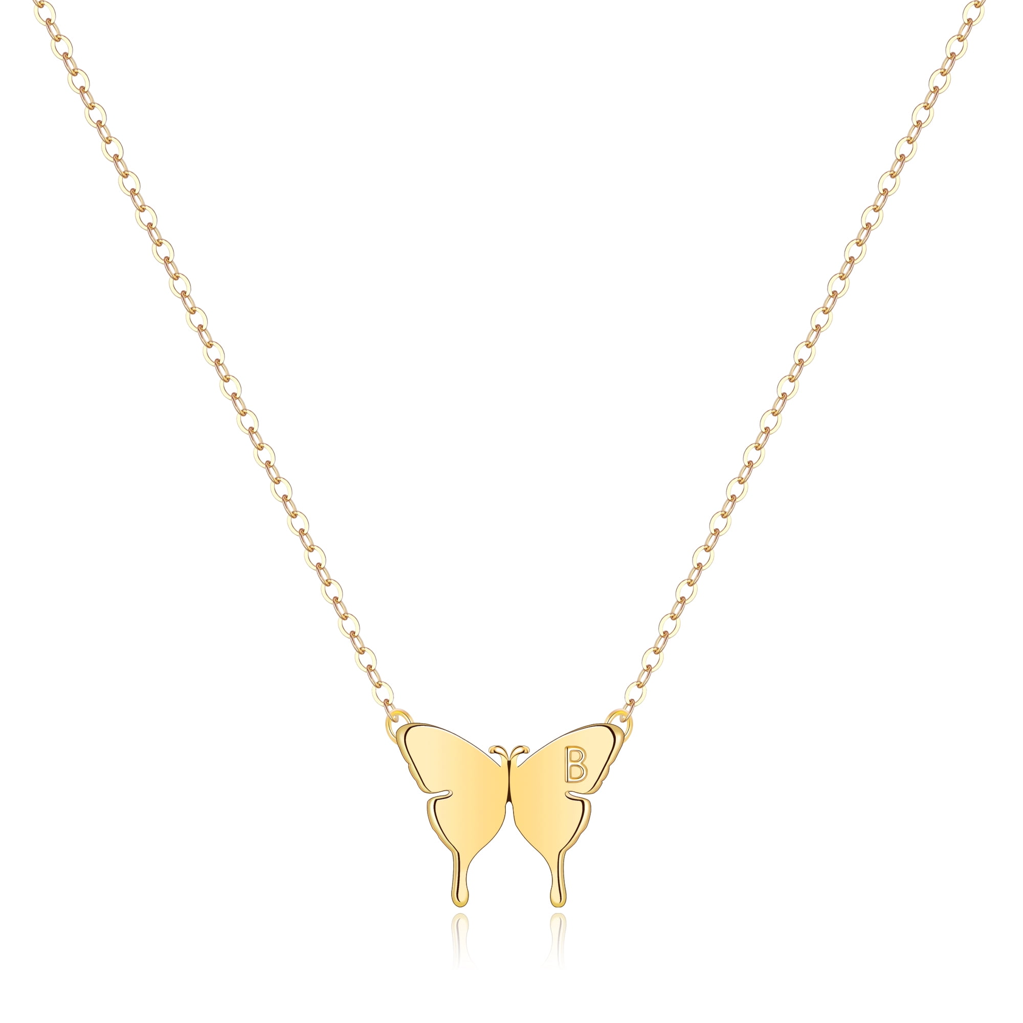 TURANDOSS Dainty Initial Butterfly Necklace 14K Gold Plated Butterfly ...