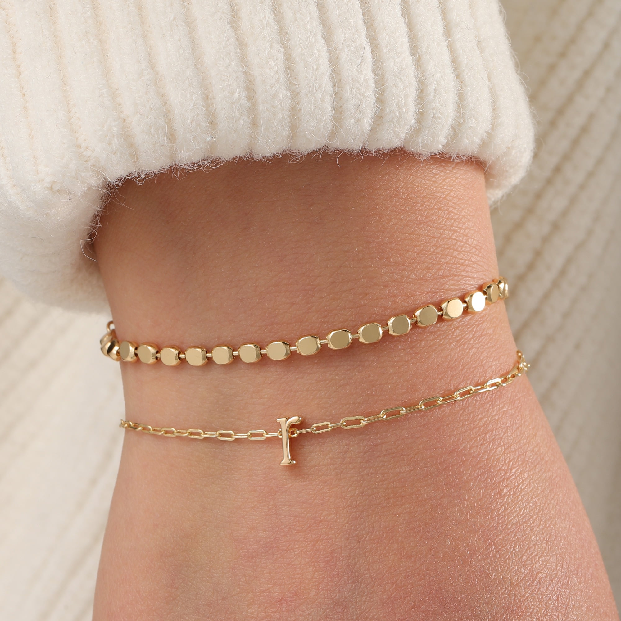 IEFSHINY Dainty Layered Initial Bracelets for Women, Personalized Gold ...