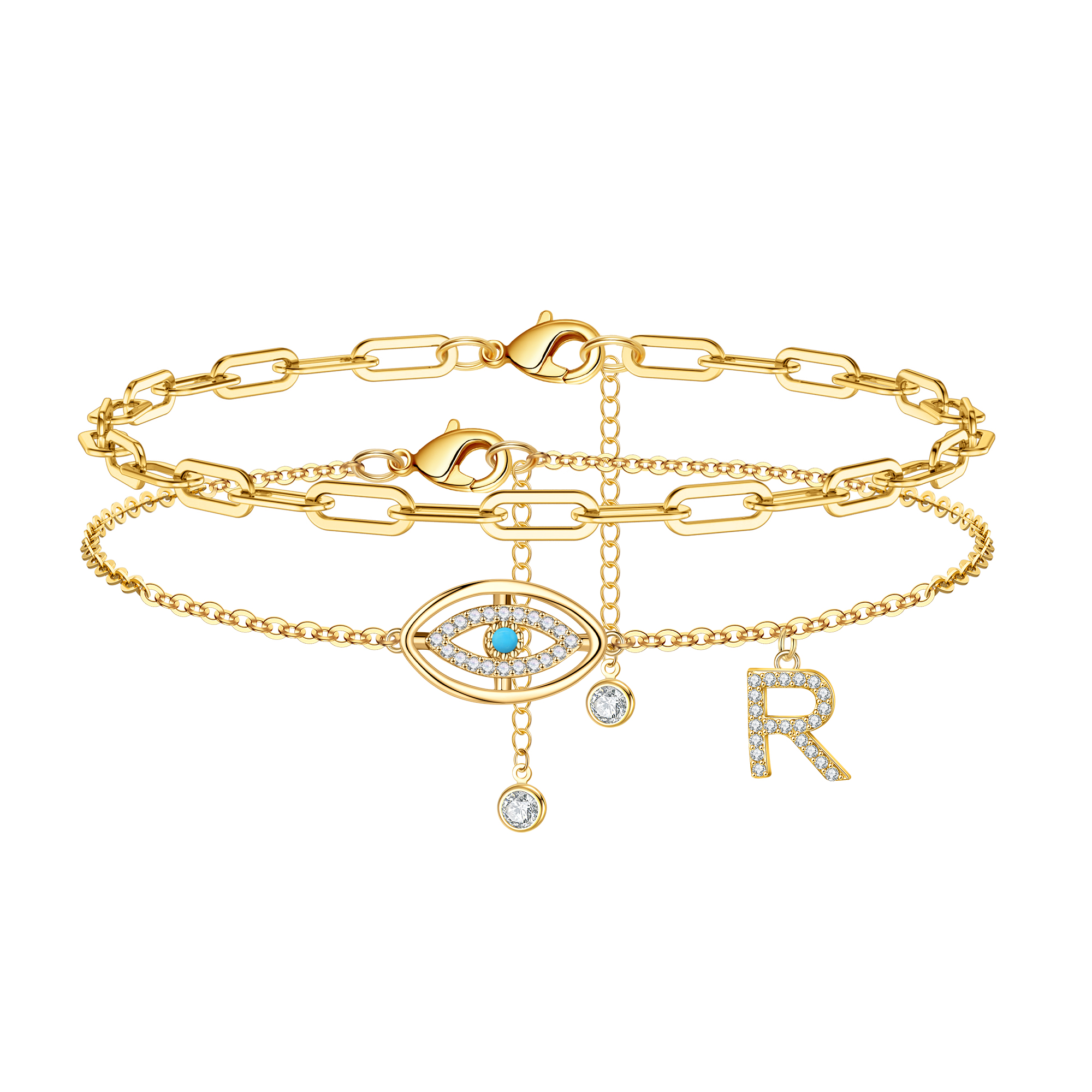 TURANDOSS Evil Eye Ankle Bracelets For Women 14K Gold Plated Layered ...