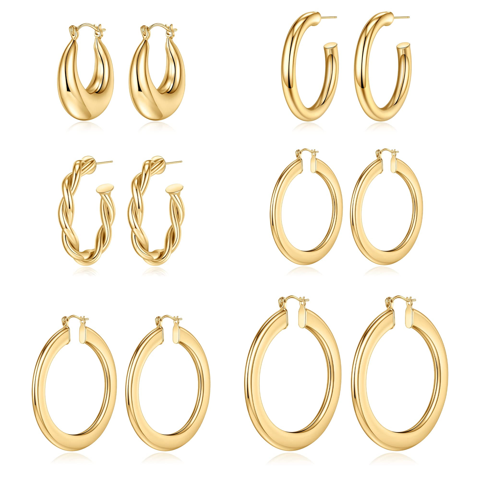 TURANDOSS Gold Hoop Earrings Set for Women 14K Gold Plated Lightweight ...