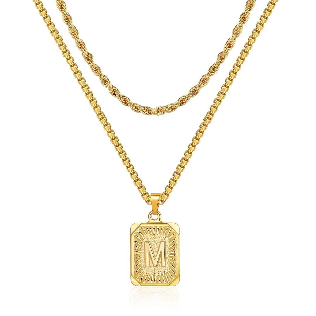 TURANDOSS Gold Initial Necklace for Men Women 18K Gold Plated Layered ...