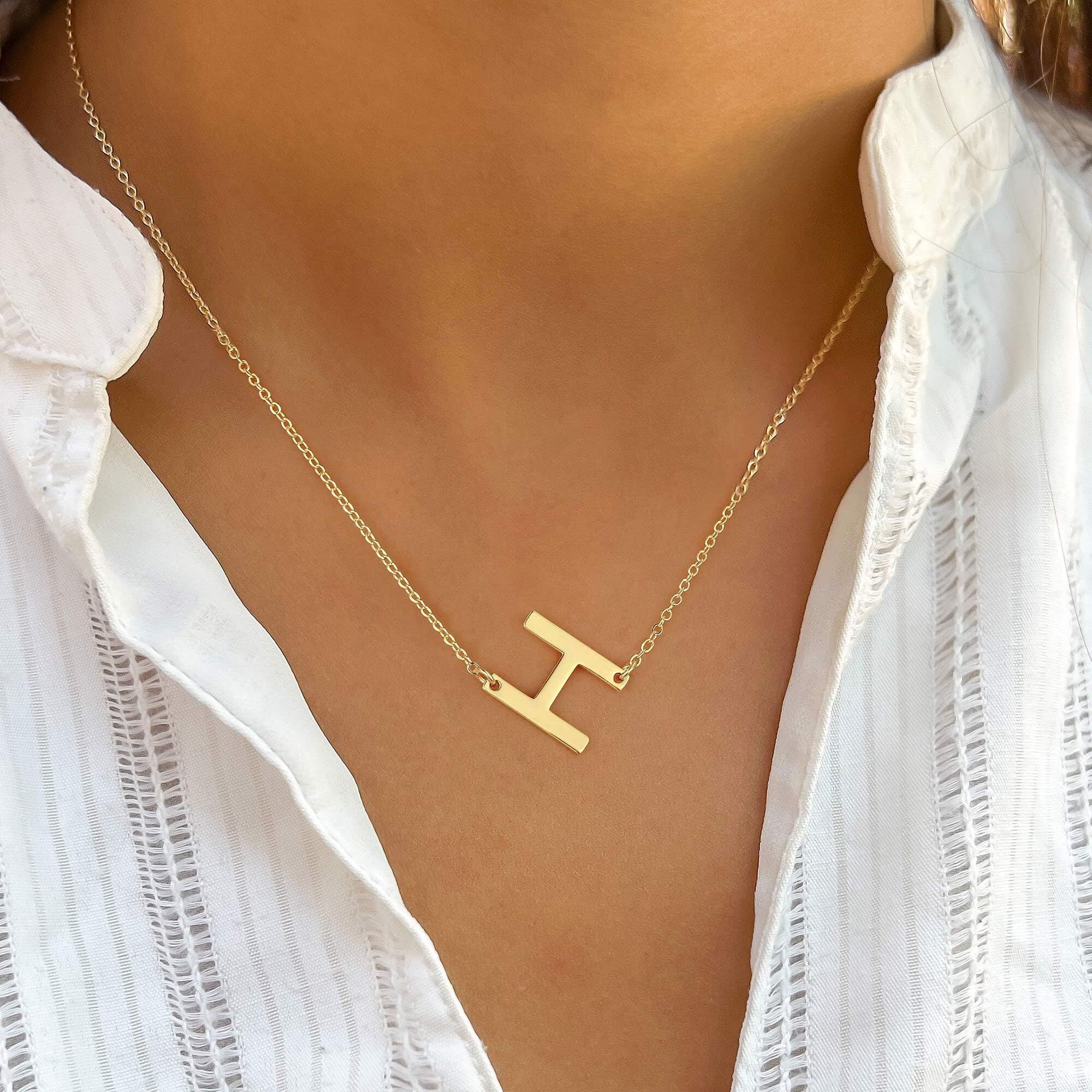 IEFSHINY Gold Initial Necklaces for Women, 14K Gold Plated Dainty ...